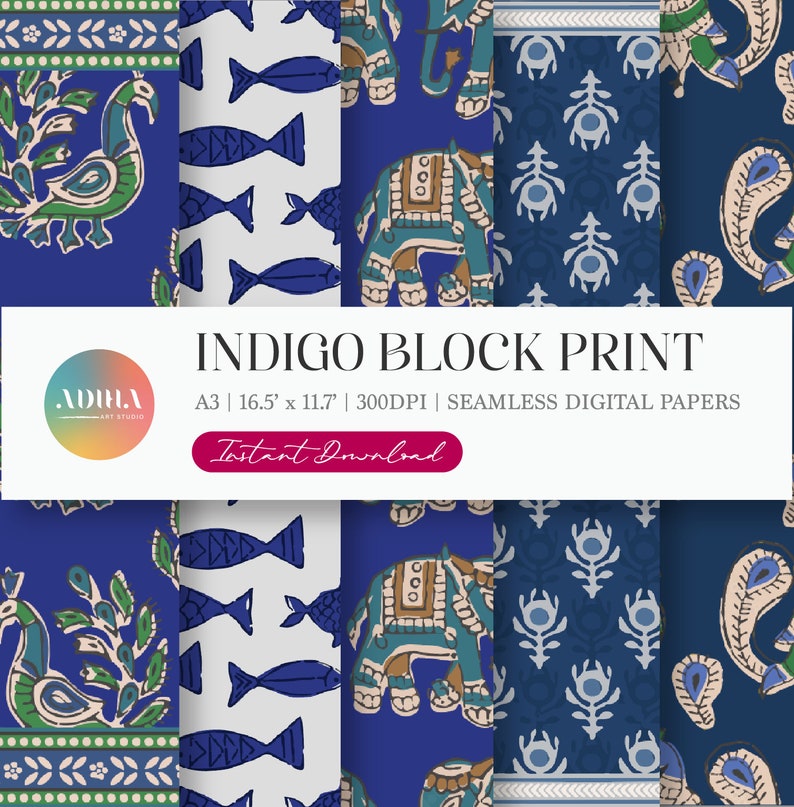 Indigo Block Print Digital Paper Seamless Pattern Digital Download ...