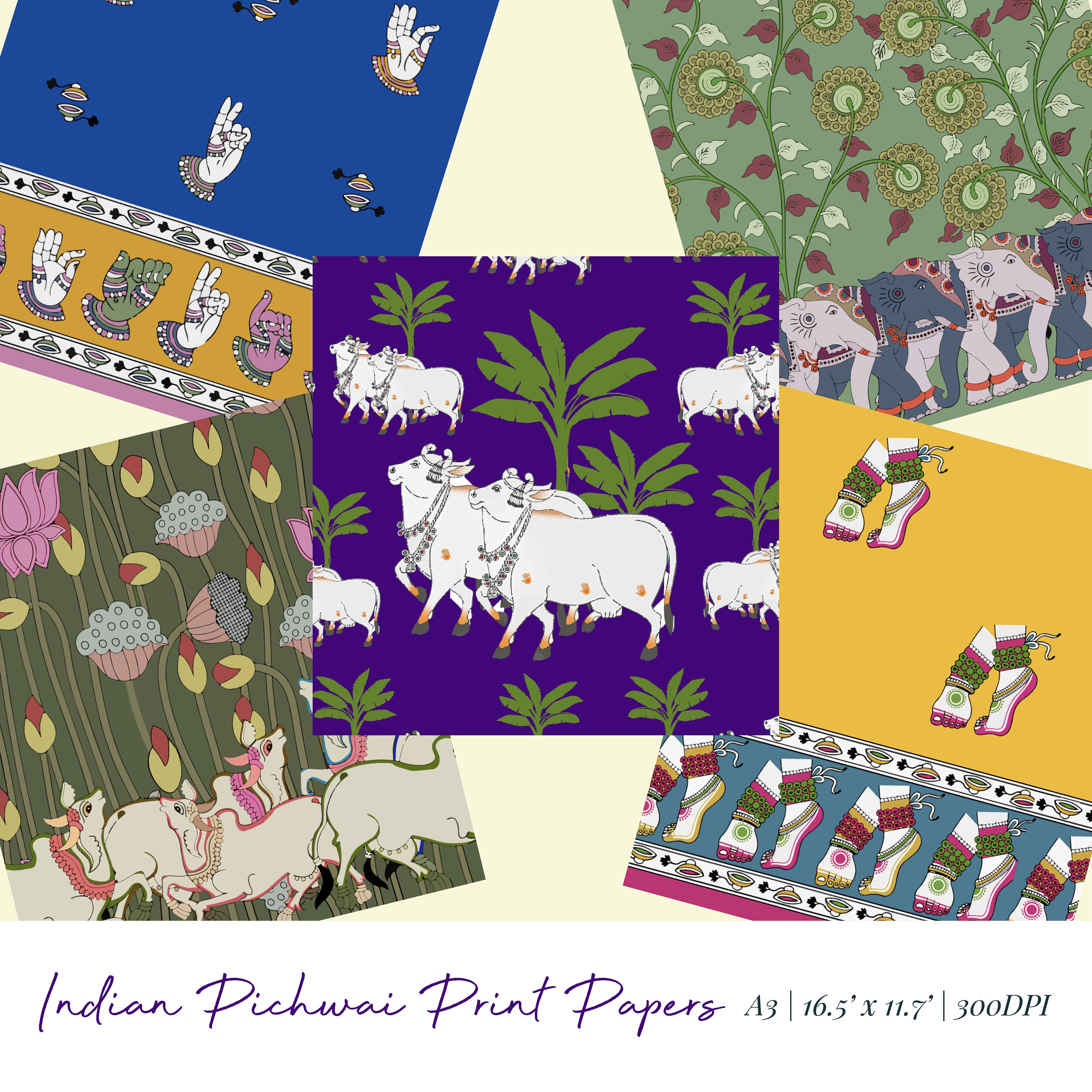 Indian Pichwai Print Digital Paper | Folk Art | Seamless Pattern ...