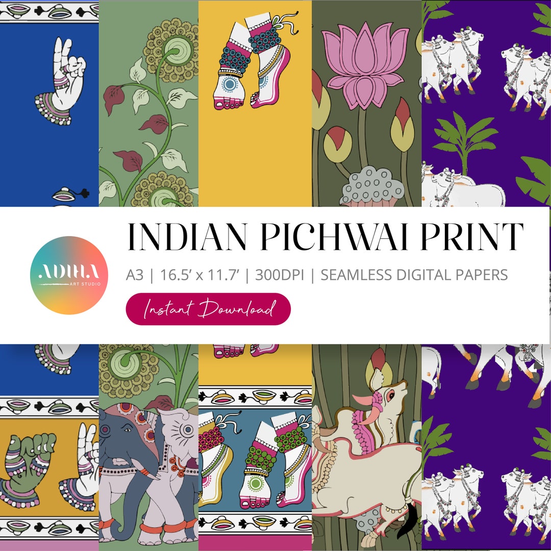 Indian Pichwai Print Digital Paper | Folk Art | Seamless Pattern ...