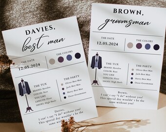 Groomsman Info Card, Printable Groomsmen Information Card, Groomsman ...