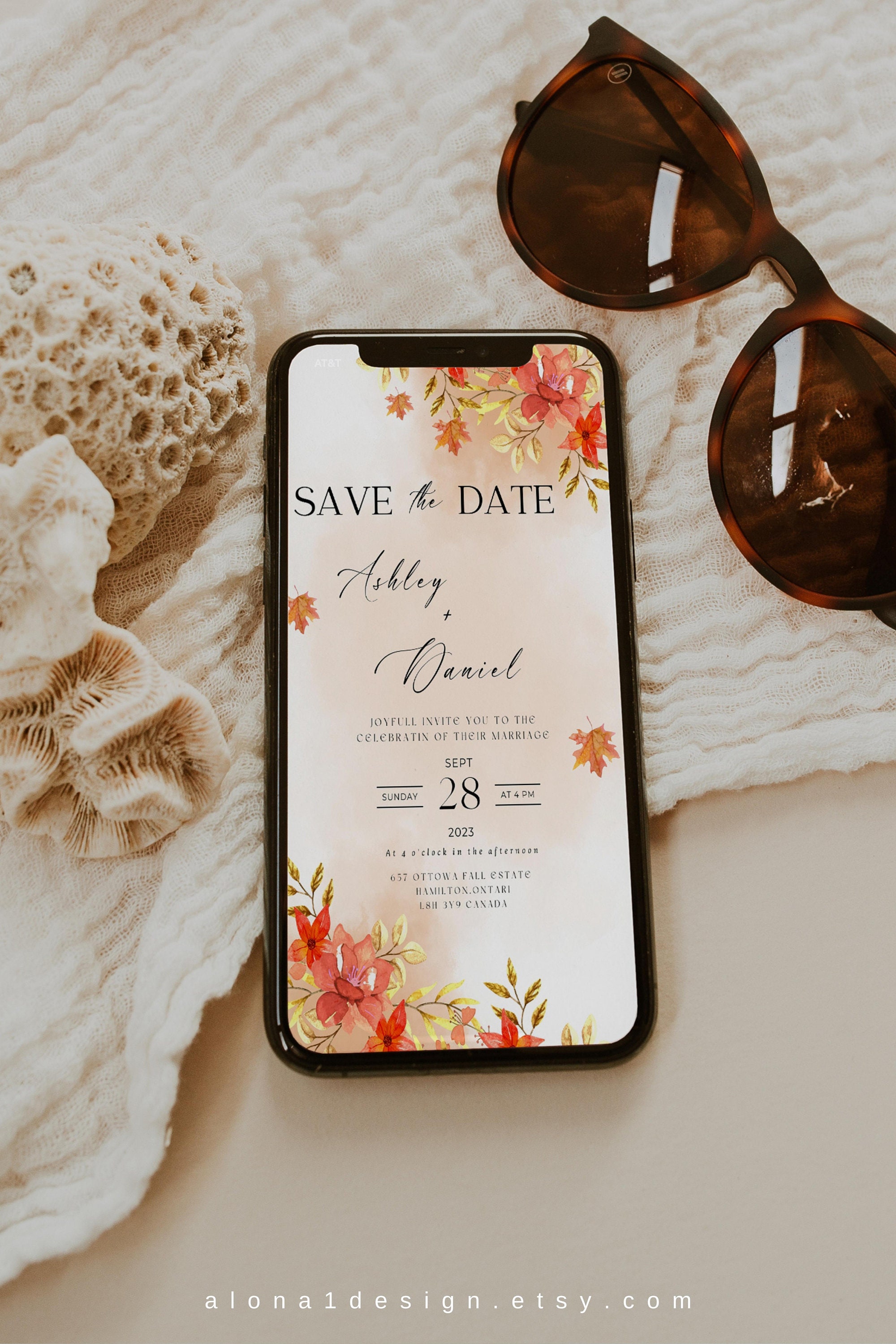 Rustic Fall Wedding Evite Template, Image Smartphone Electronic ...