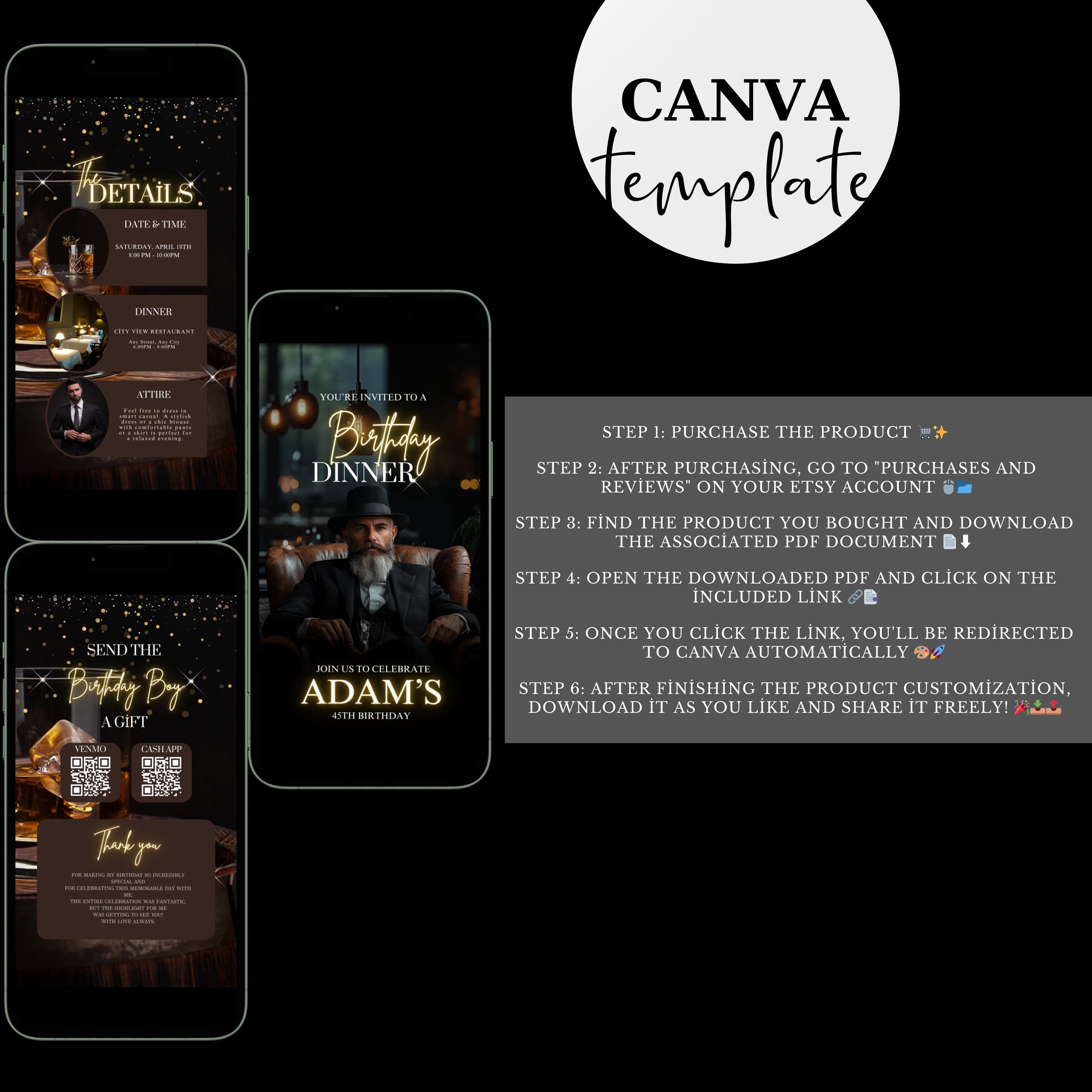 Animated Birthday Dinner Invitation, DIY Template Design, Men's Party ...