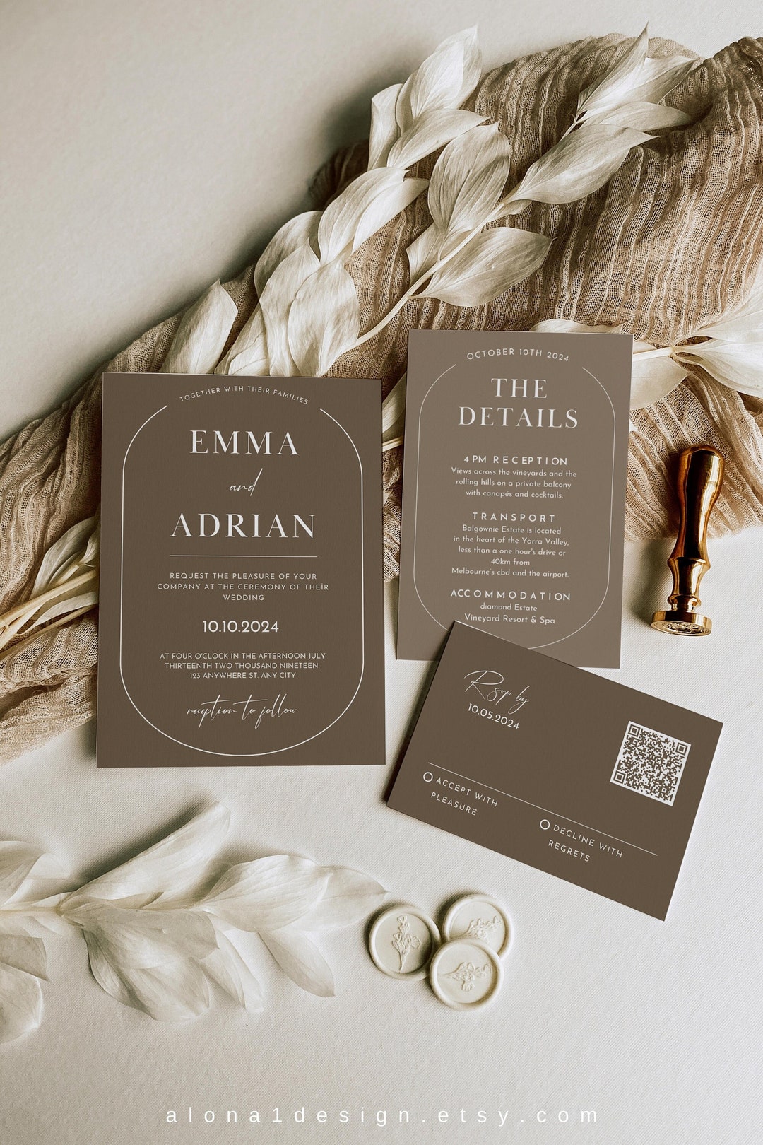 Minimal Wedding Invites With QR Code, Neutral Wedding Invite Suite ...