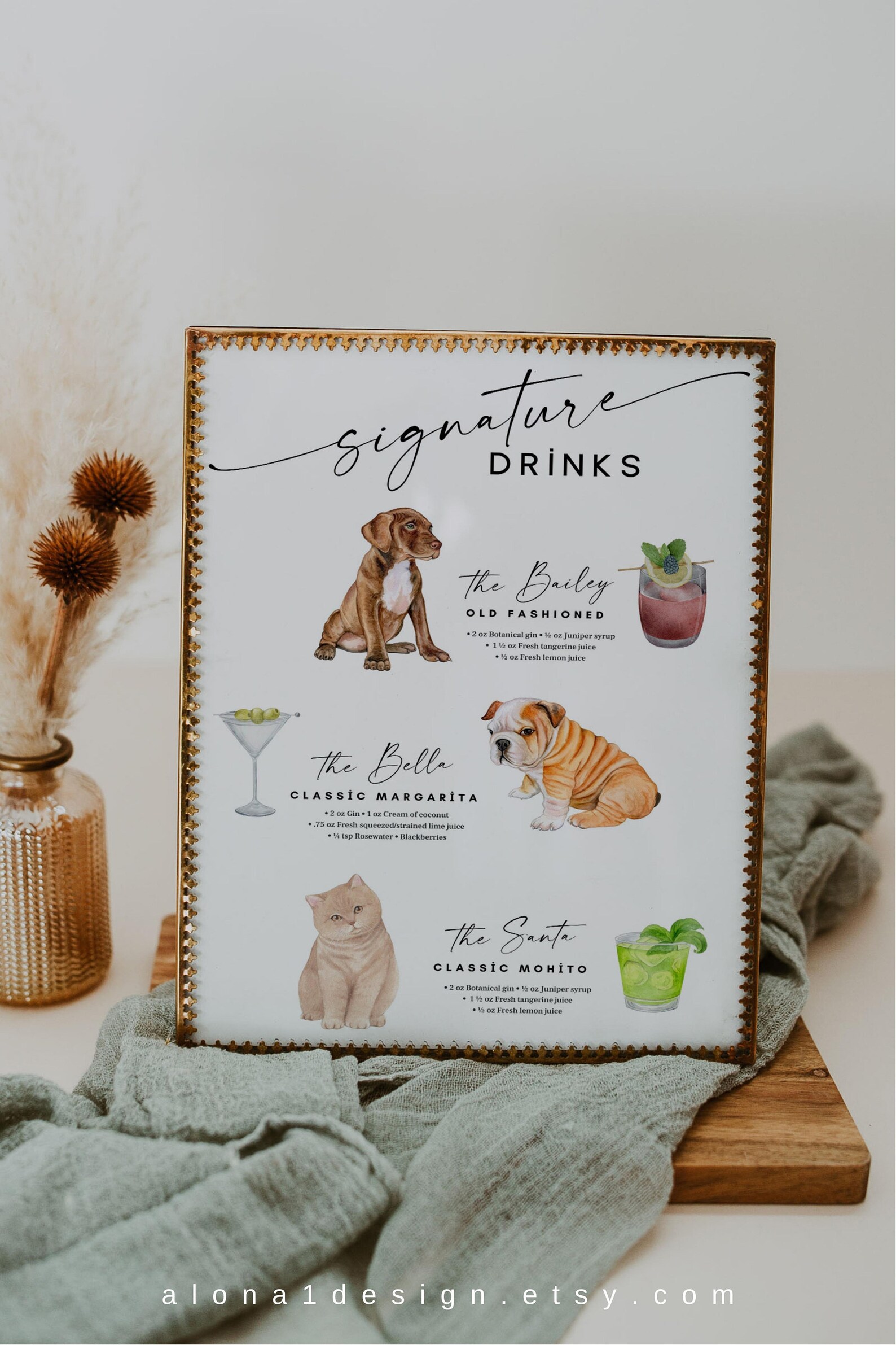 Bar Sign Template customizable Pet Signature Drink Dog Cat - Etsy
