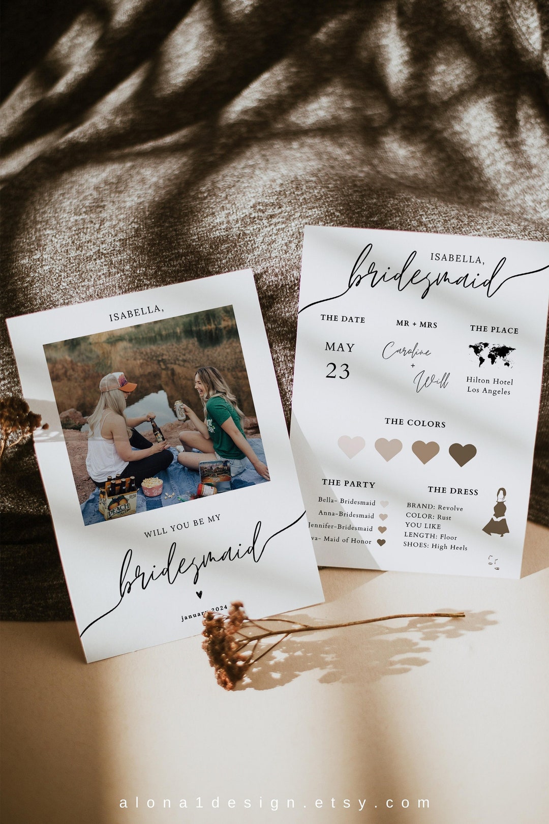 Bridesmaid Info Card Template, Bridal Party Info Card, Bridesmaid ...