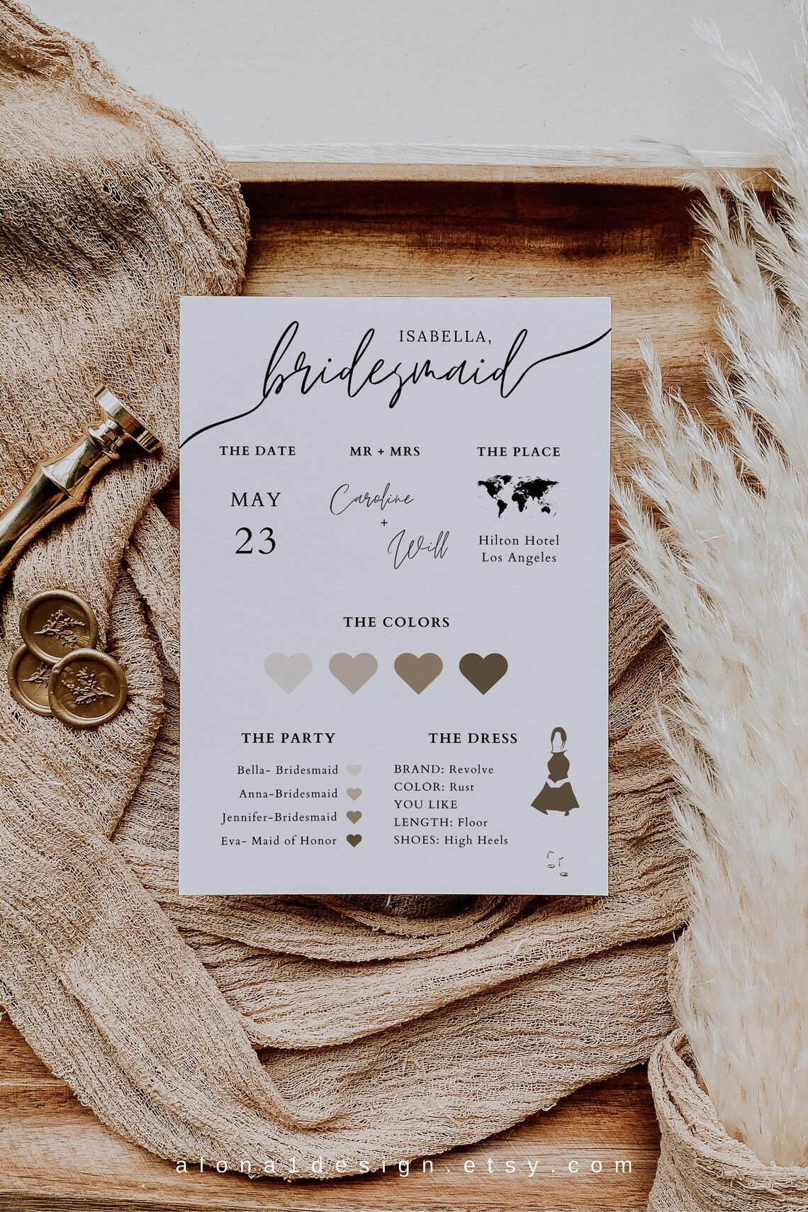 Bridesmaid Info Card Template Bridal Party Info Card - Etsy