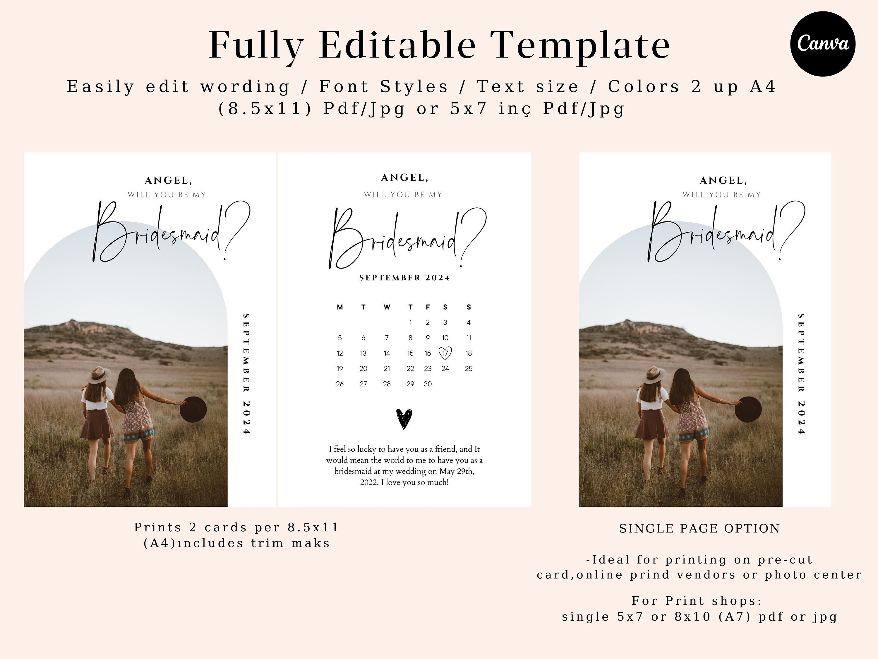 Photo Arch Calendar Proposal Card Template Canva Will You Be - Etsy
