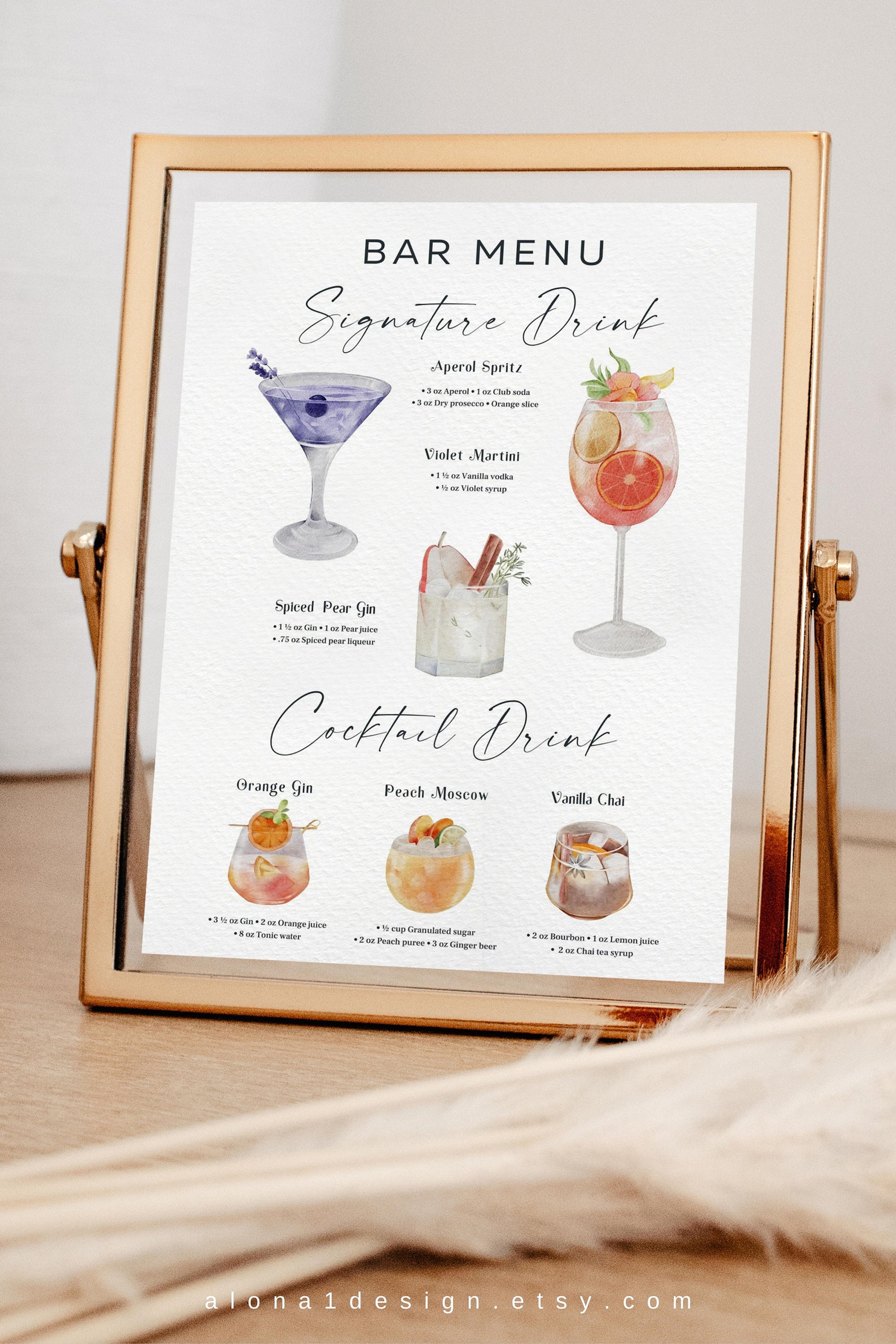 Bar Menu Template, Modern Editable Drink Menu Template, Minimalist ...