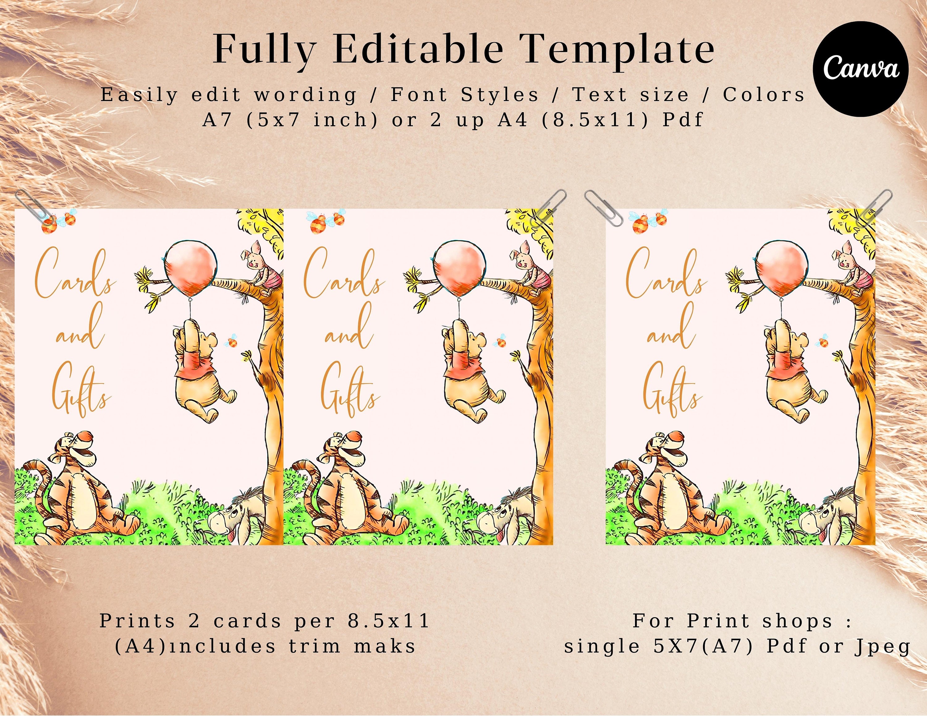 Classic Winnie the Pooh Cards and Gifts Sign , Printable Cards and ...