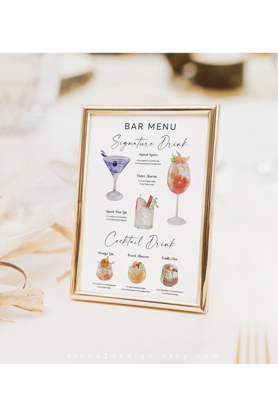Bar Menu Template, Modern Editable Drink Menu Template, Minimalist ...