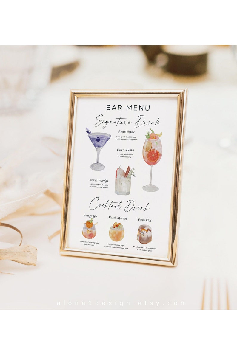 Bar Menu Template, Modern Editable Drink Menu Template, Minimalist ...