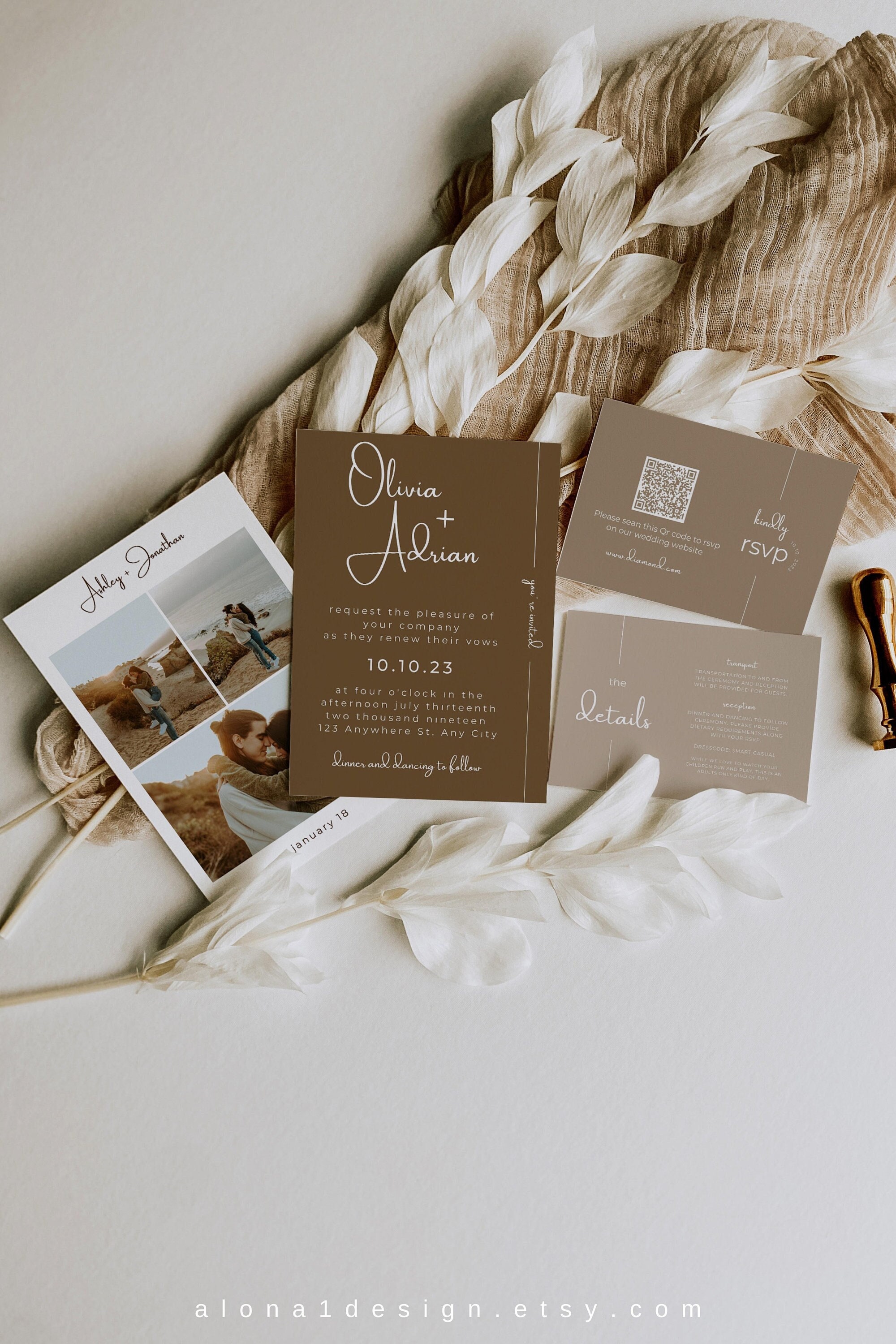 Photo Collage Wedding Invitation With Photo on Back, Minimalist Wedding ...