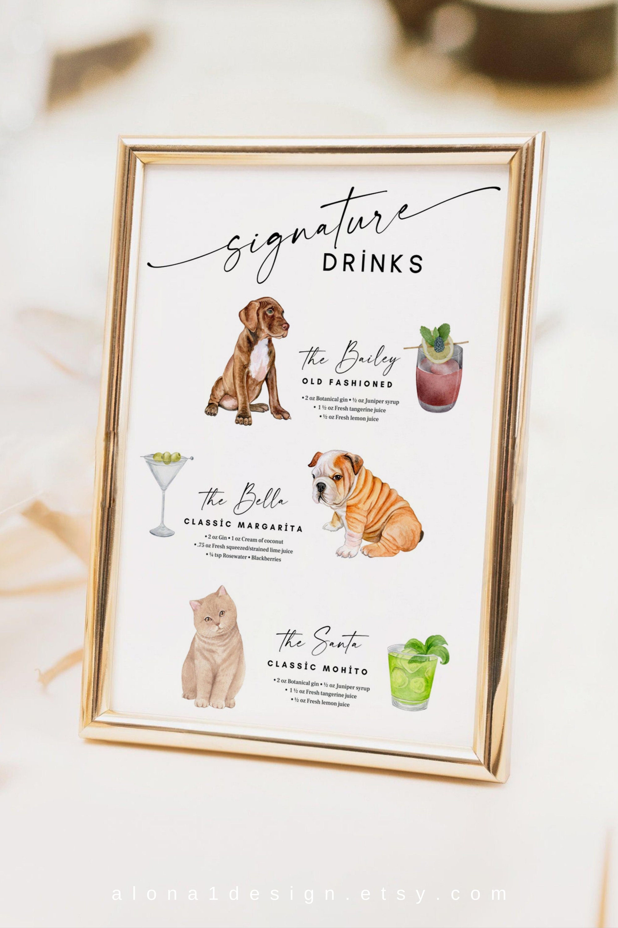 Bar Sign Template customizable, Pet Signature Drink, Dog Cat Bar Sign ...