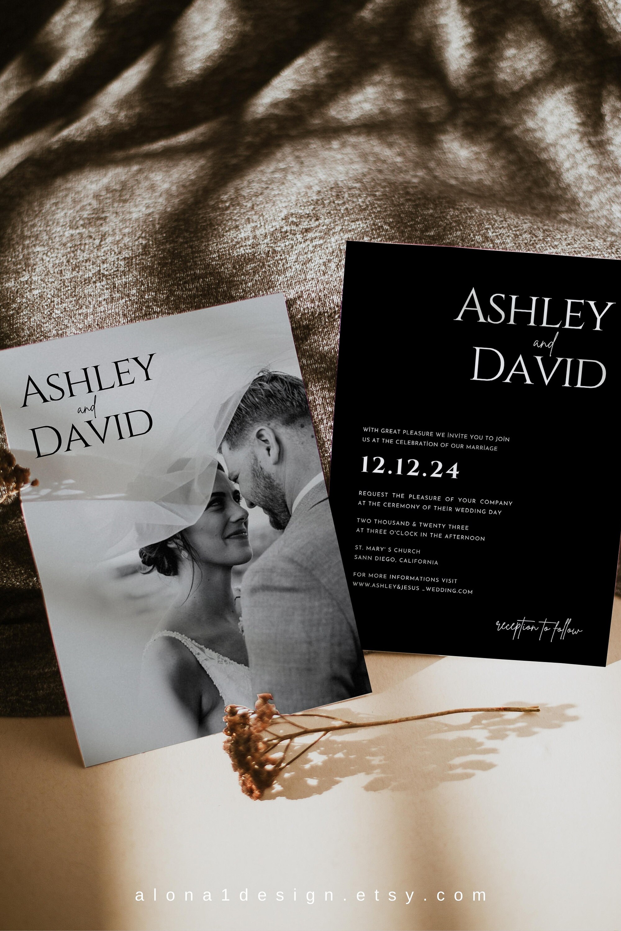 Wedding Invitation Template, Photo Wedding Invitation, Black Wedding ...