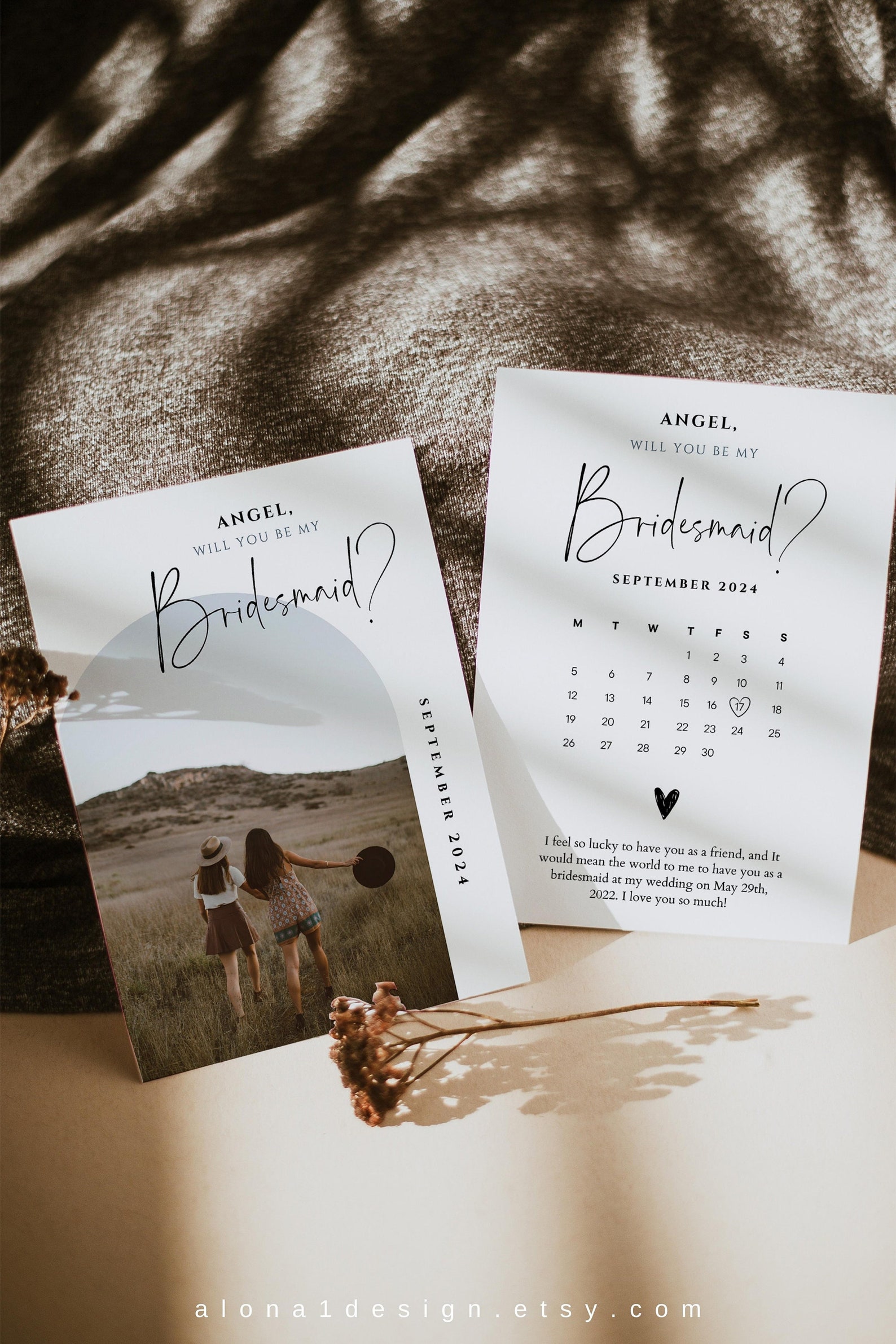 Photo Arch Calendar Proposal Card Template Canva Will You Be - Etsy