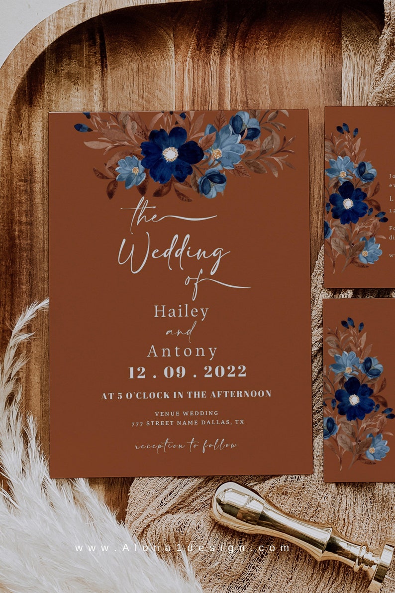 Terracotta Wedding Invitation Rust Wedding Template Download - Etsy