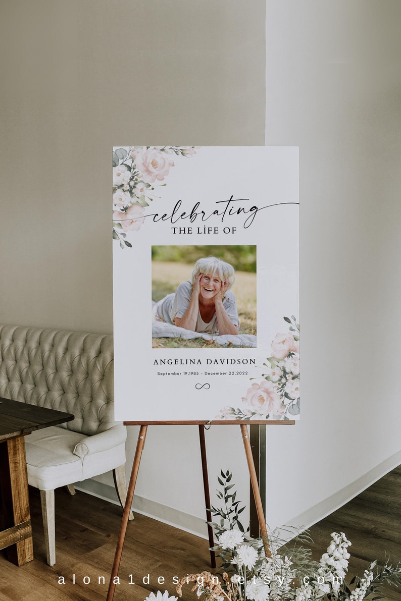 Editable Celebration of Life Welcome Sign Template Blush Floral ...
