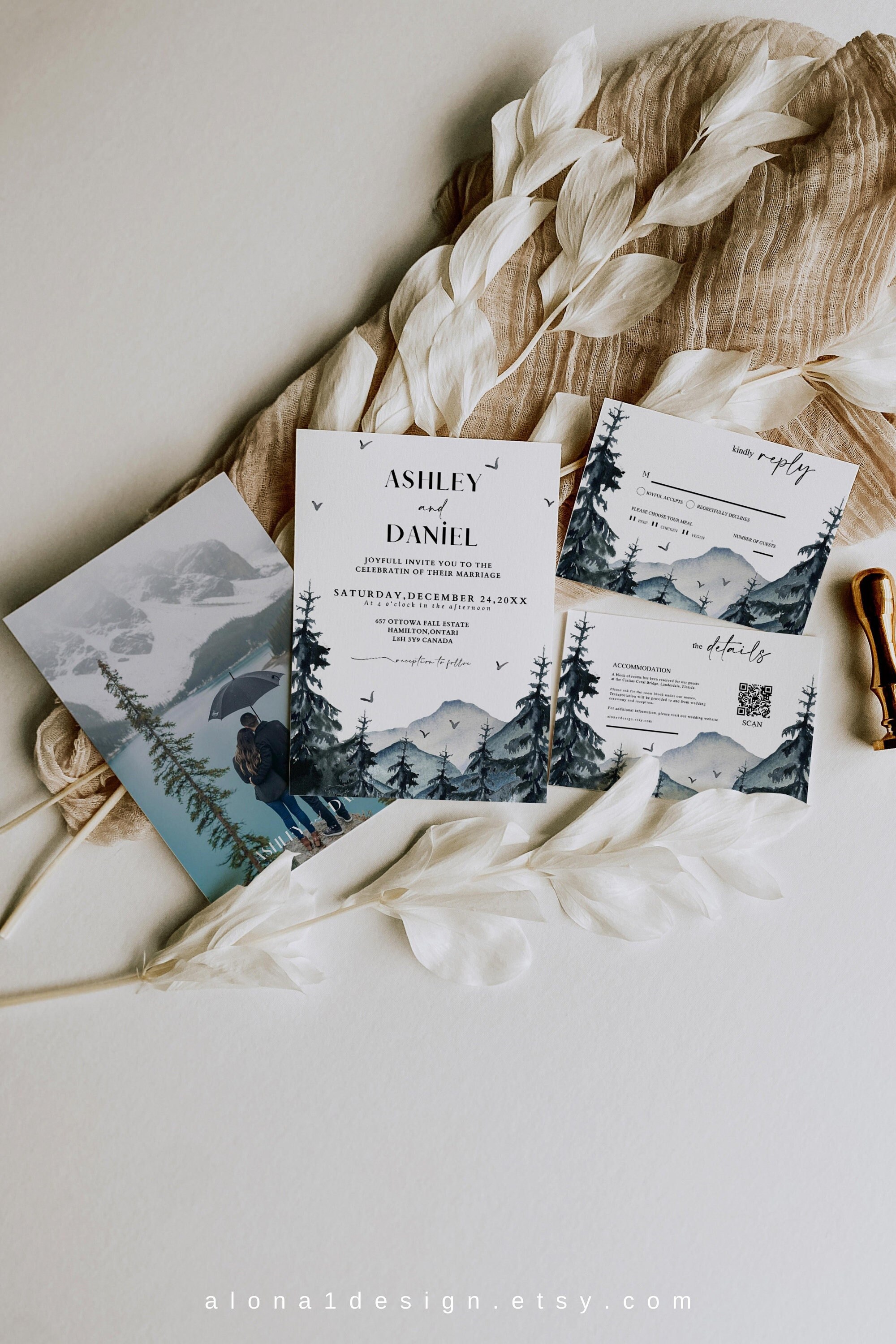 Forest Wedding Invitation Set, Mountain Wedding Invite, Mountain ...