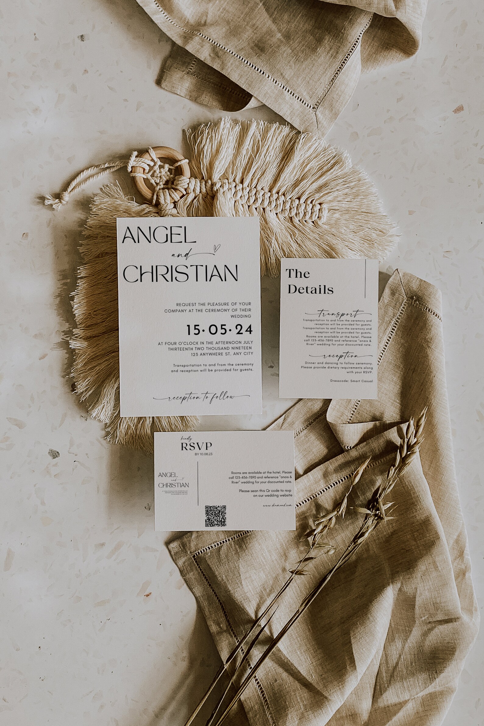 Wedding Invitation With QR Code, Minimal Wedding Invite Suite, Modern ...