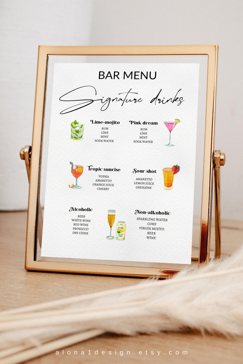 Bar Menu Template, Modern Editable Drink Menu Template, Minimalist ...