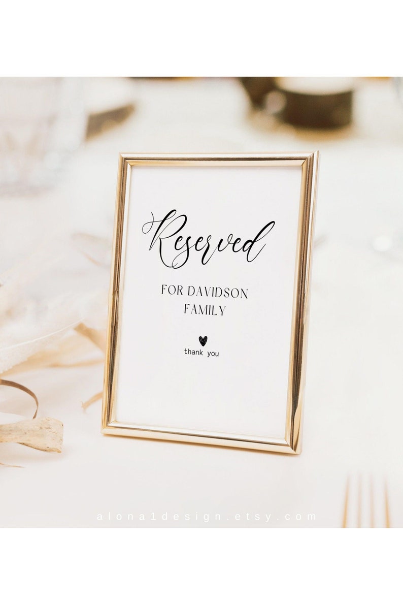 Reserved Table Sign Template, Reserved for Family Sign Printable ...