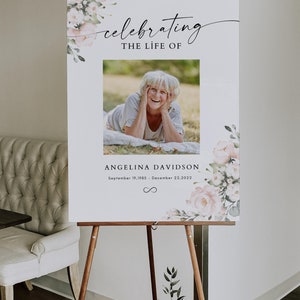 Editable Celebration of Life Welcome Sign Template Blush Floral ...