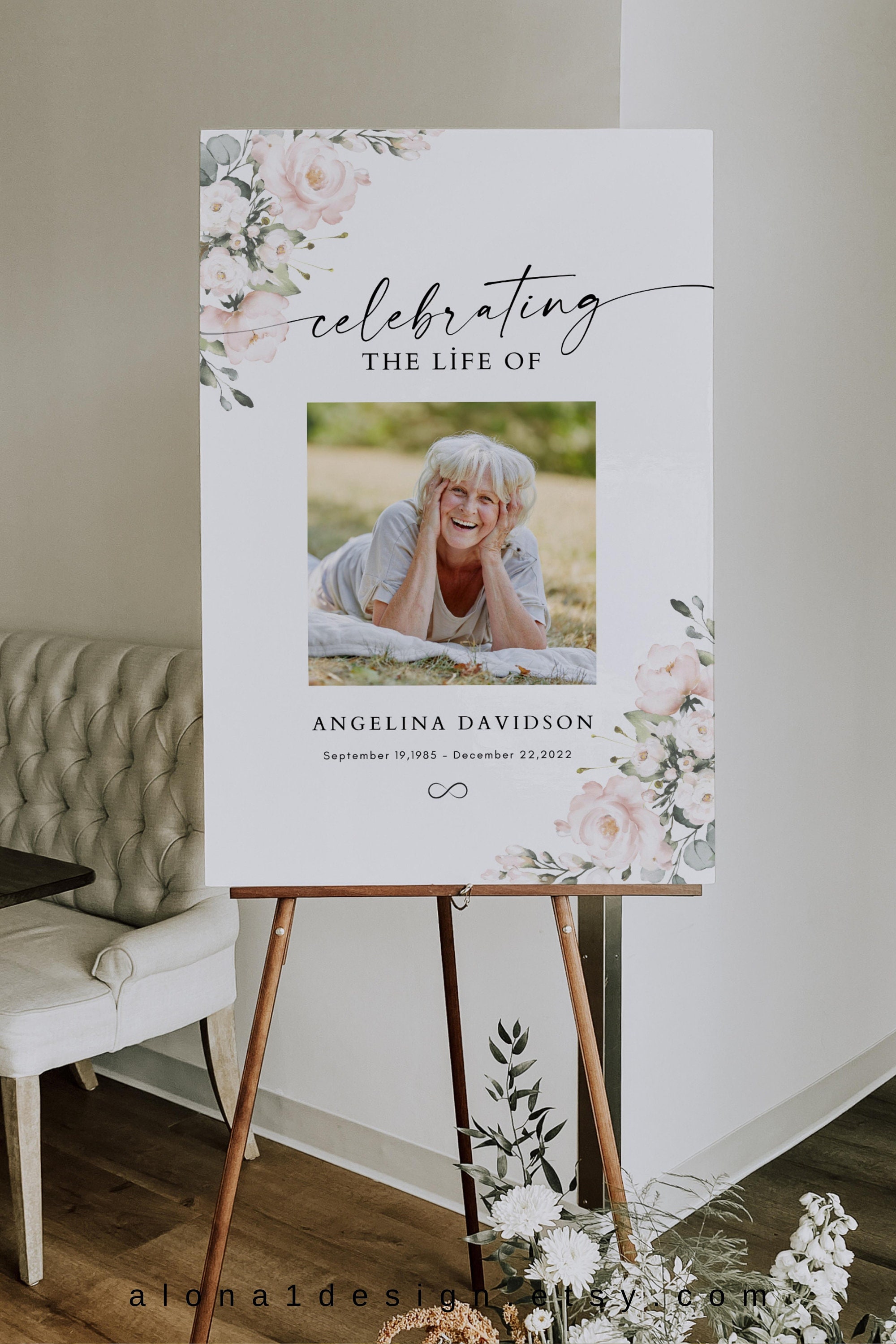 Editable Celebration of Life Welcome Sign Template Blush Floral ...