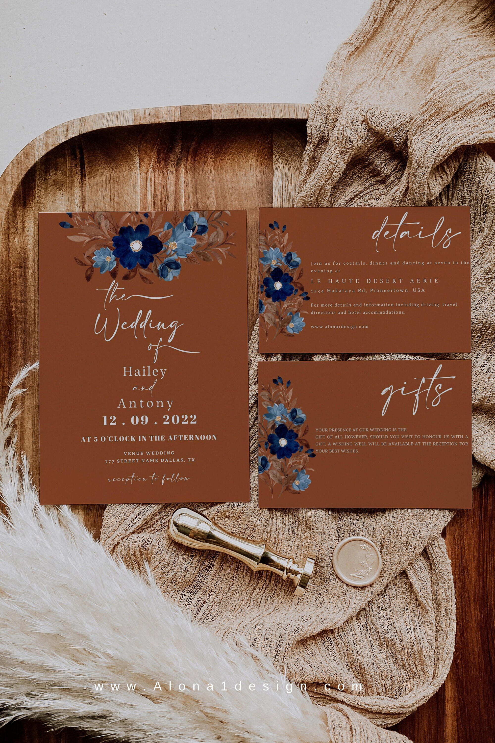 Terracotta Wedding Invitation Rust Wedding Template Download - Etsy