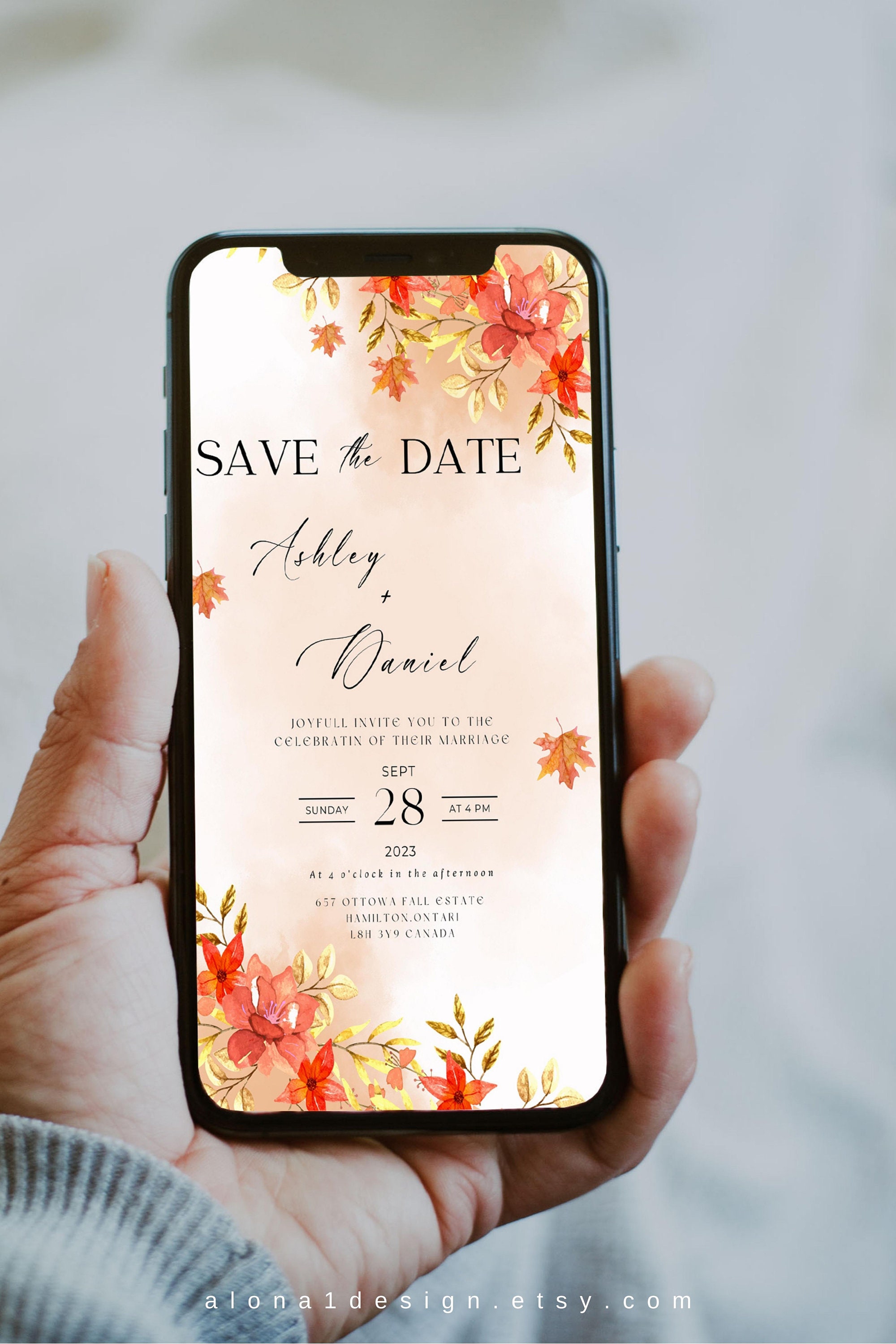 Rustic Fall Wedding Evite Template, Image Smartphone Electronic ...