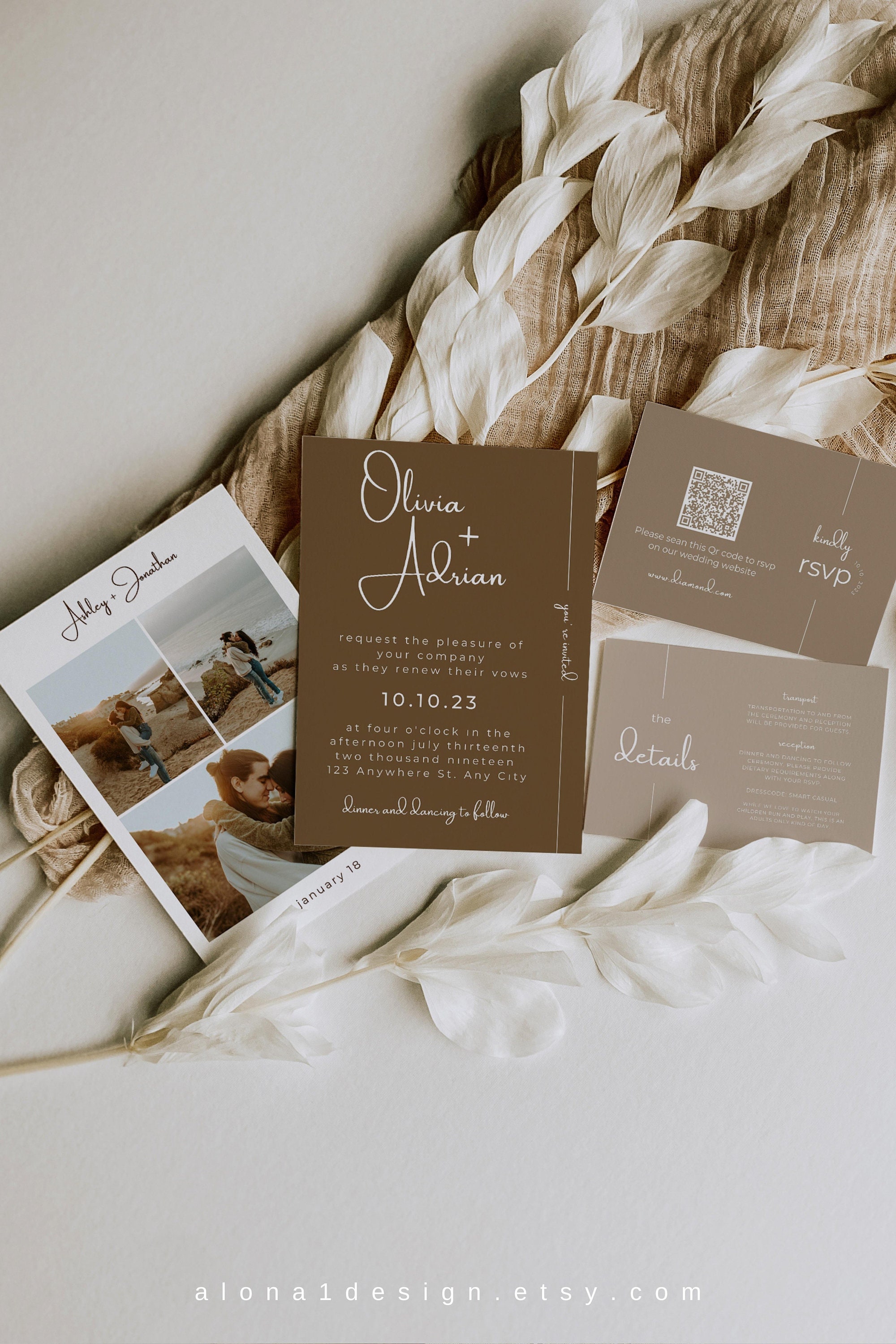 Photo Collage Wedding Invitation With Photo on Back, Minimalist Wedding ...