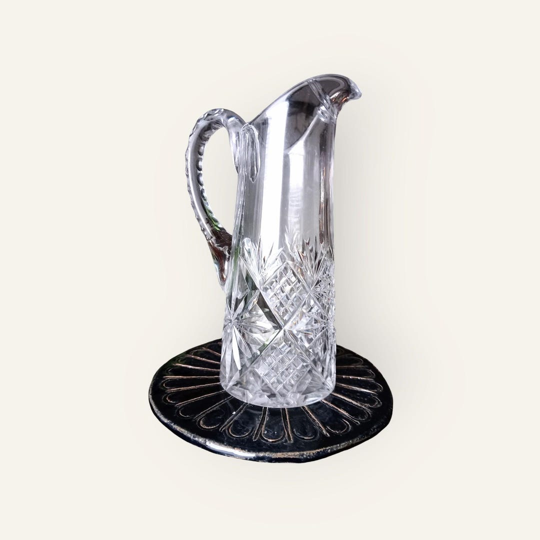Vintage Crystal Pitcher With Unique Pattern Elegance and Class - Etsy