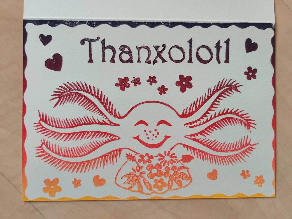 Thank You Cards With Axolotl Motif Hand-printed Unique Pieces - Etsy
