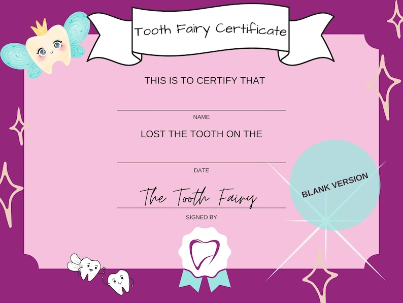 Tooth Fairy Certificate - Purple Power - Etsy