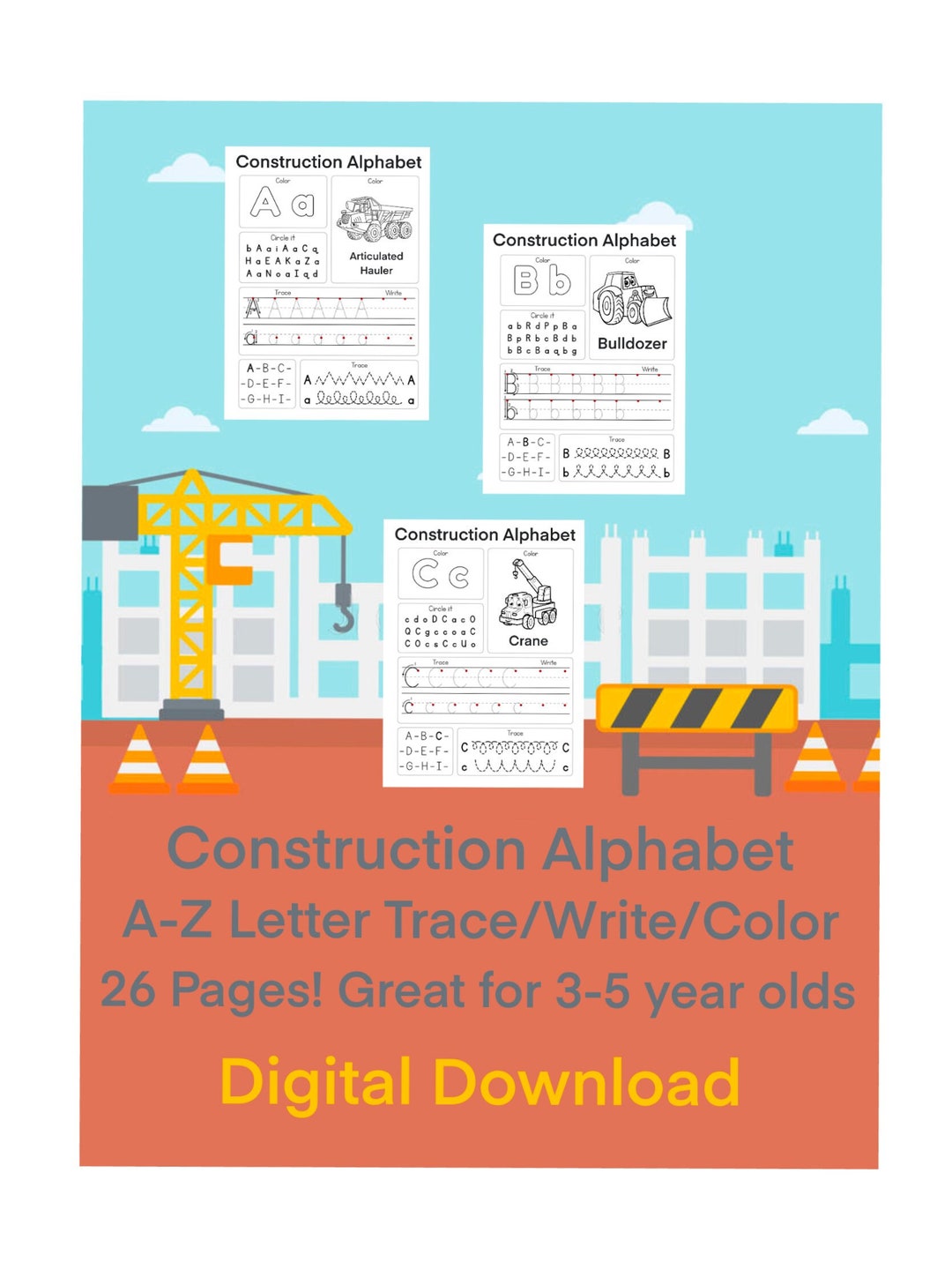 26 Upper & Lowercase Construction Alphabet Letters A-z Worksheets ...