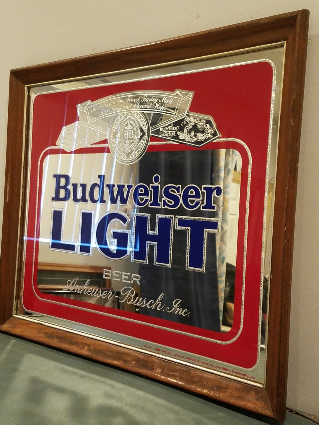 Vintage Budweiser Light Framed Mirror - Etsy