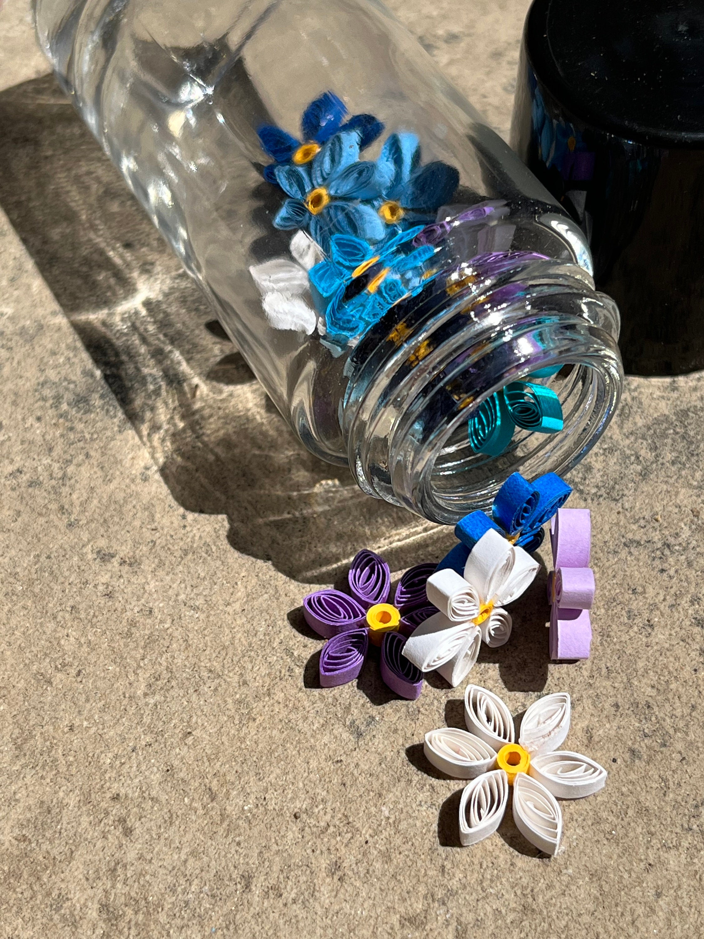 21 Quilled Flowers, Tiny Quilled Flowers, Blue and Purple Flowers ...