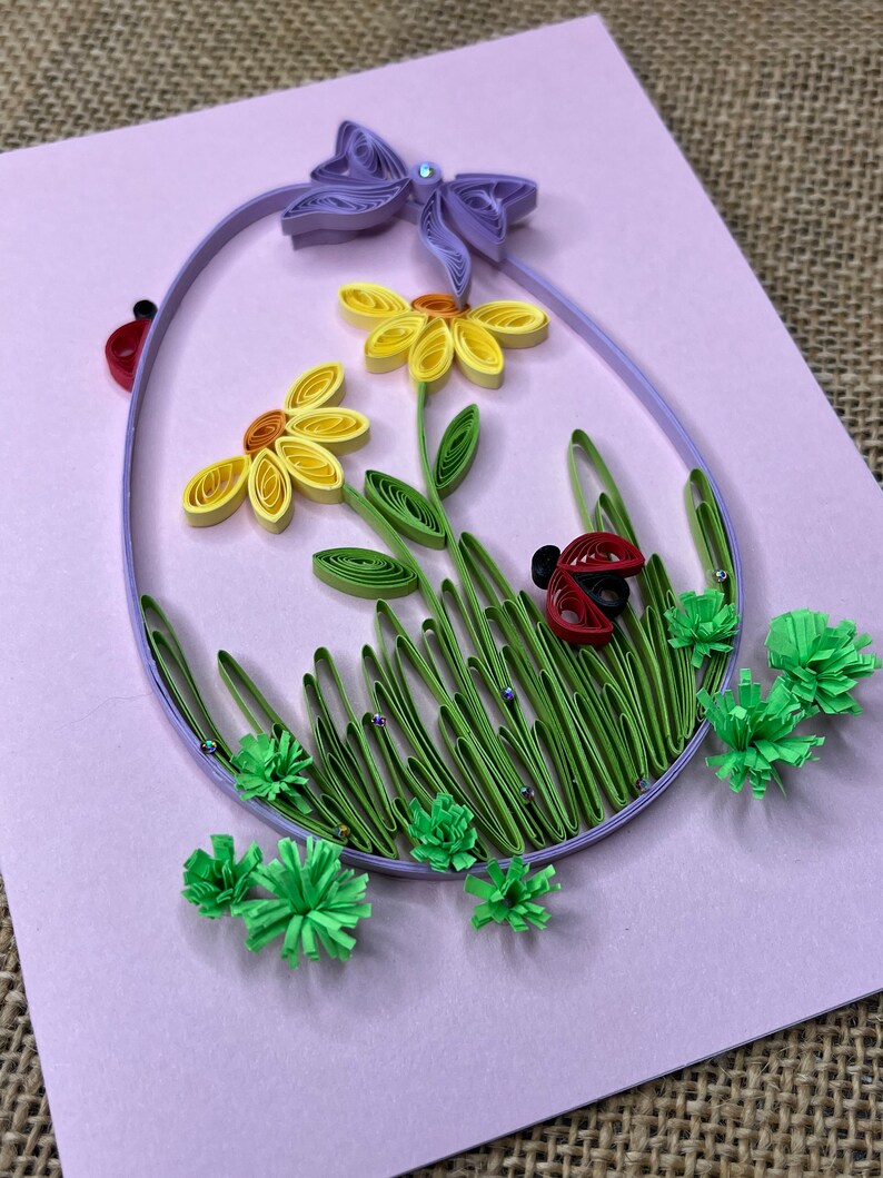 Quilled Easter Card, Daisy and Ladybug Card, Blank Inside Card, Easter ...