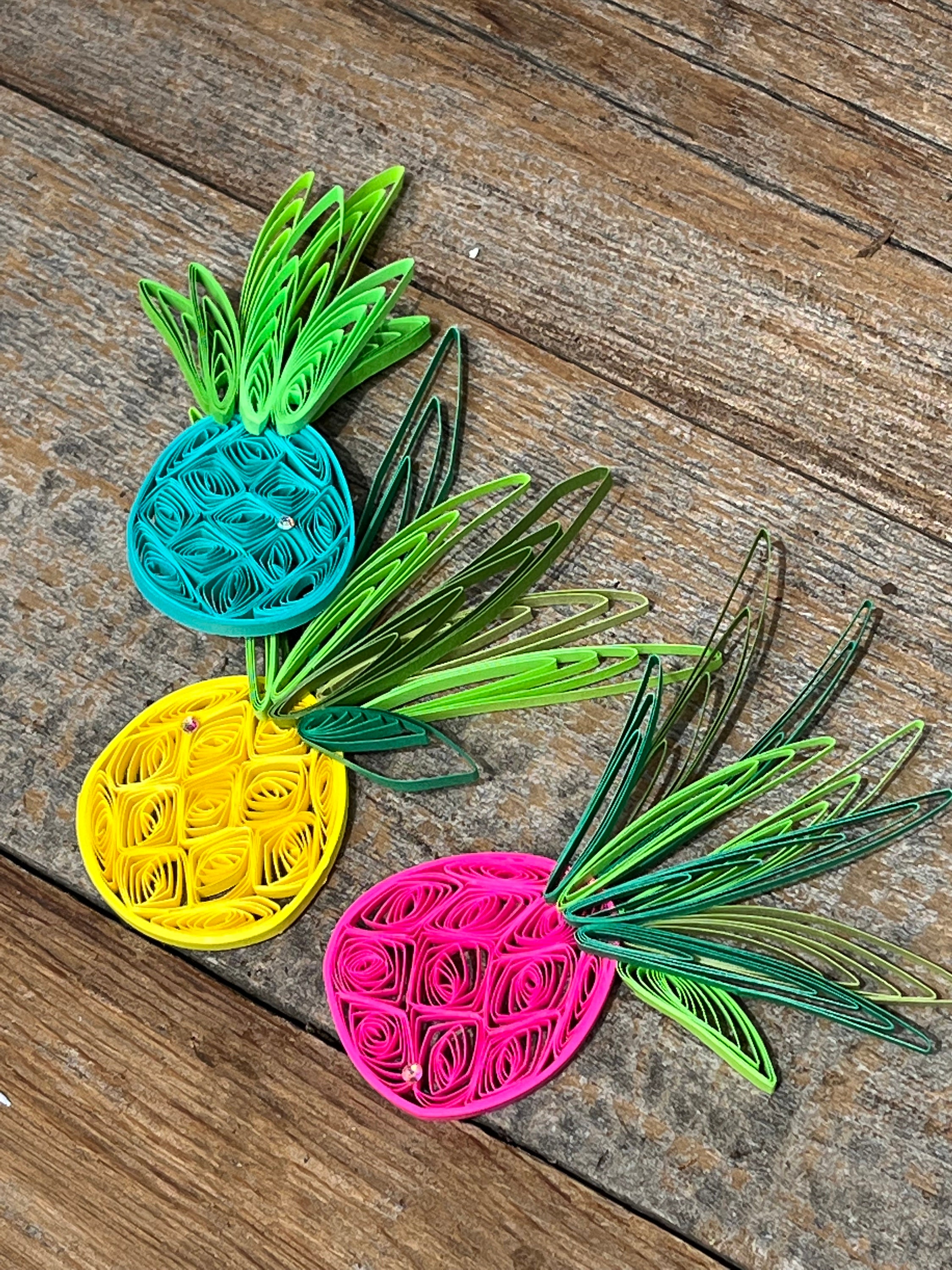 3 Pineapples, Quilled Pineapples, Quilled Embellishments, Paper Pineapples, Table Decoration ...