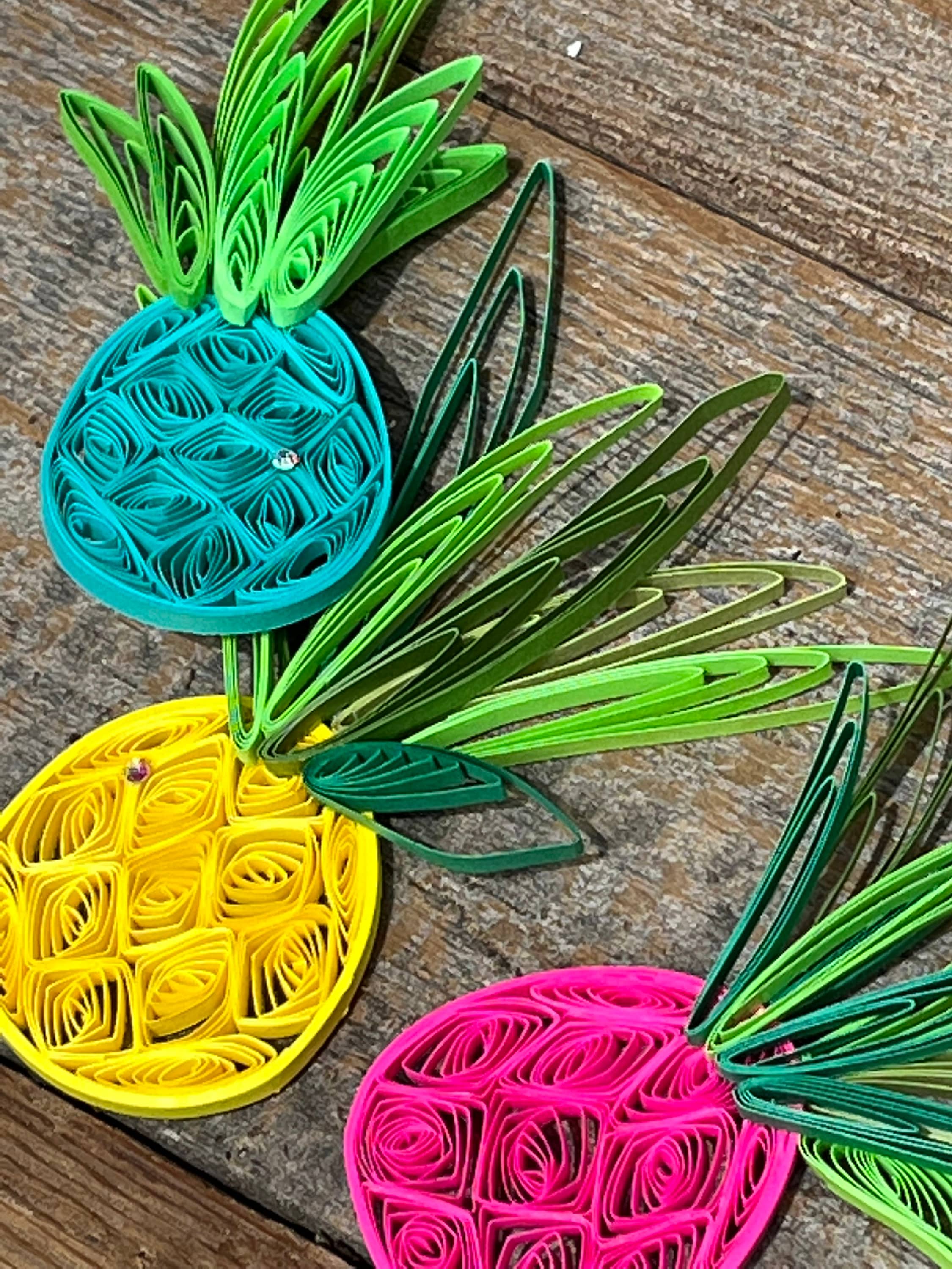 3 Pineapples, Quilled Pineapples, Quilled Embellishments, Paper Pineapples, Table Decoration ...