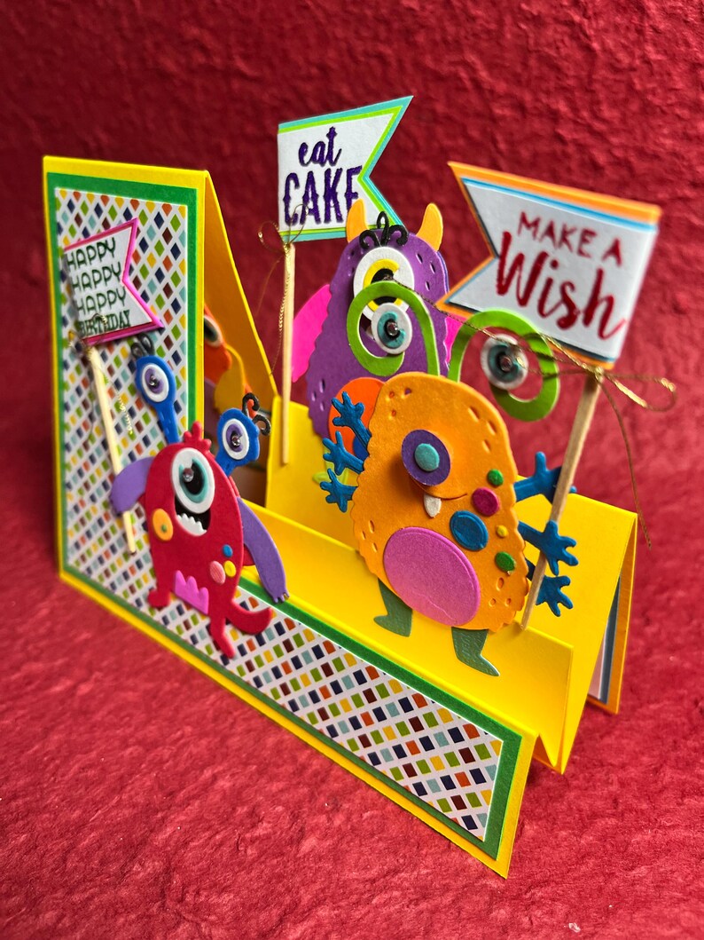 Monster Birthday Stair Stepper Card: Handmade 3D Greeting - Etsy
