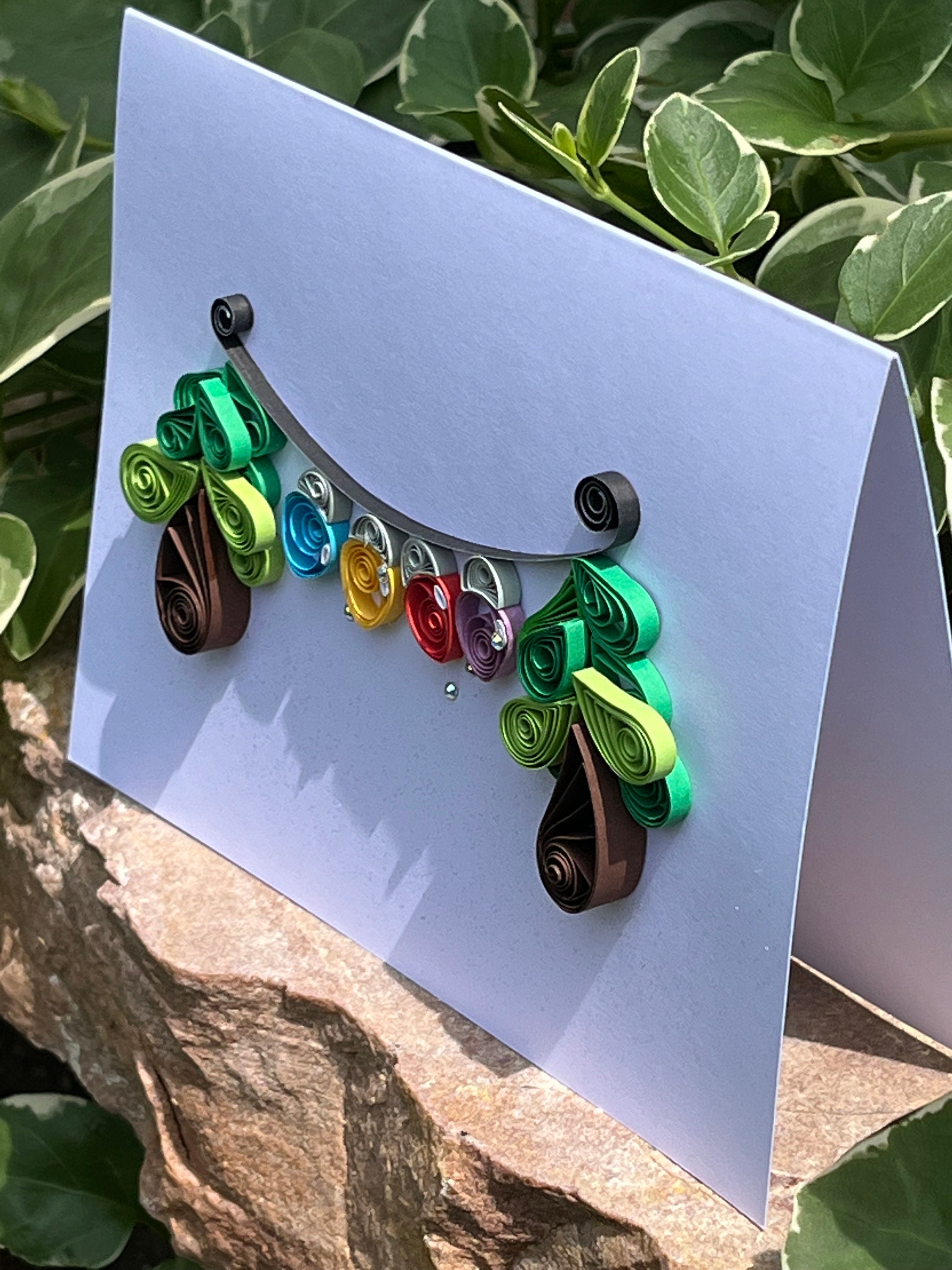Christmas Tree, Quilled Christmas Tree, Holiday Lights Card, Blank ...