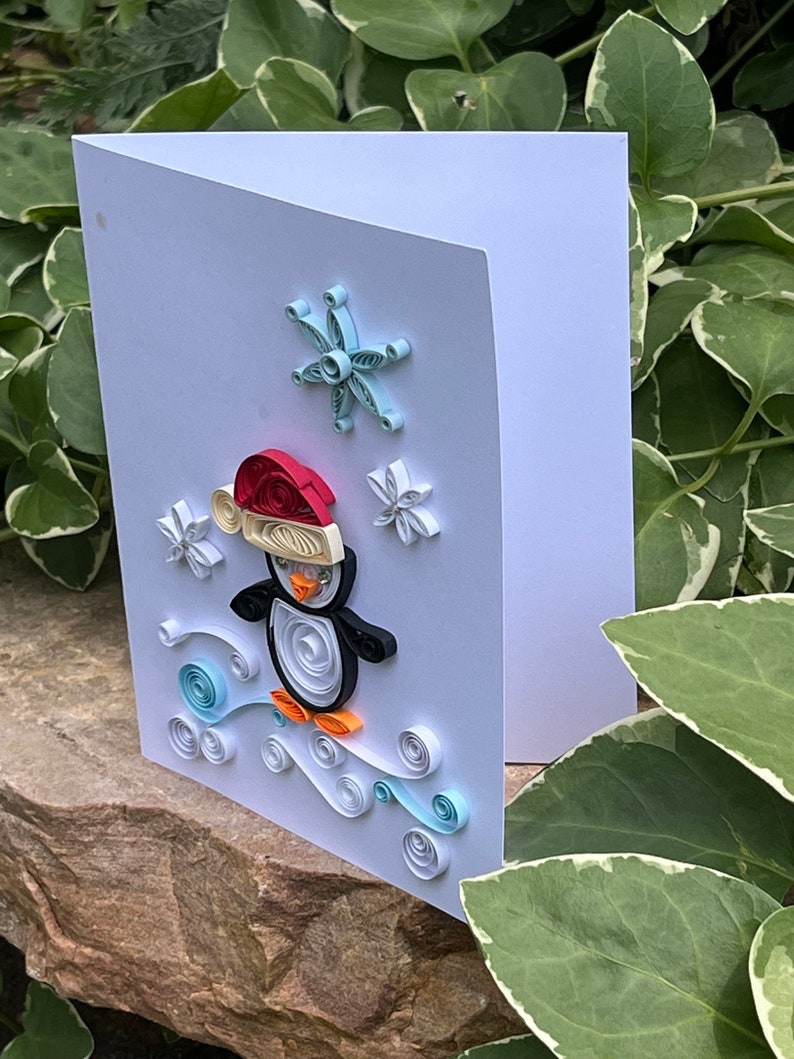 Quilled Penguin Card: Handmade Holiday Art Card - Etsy