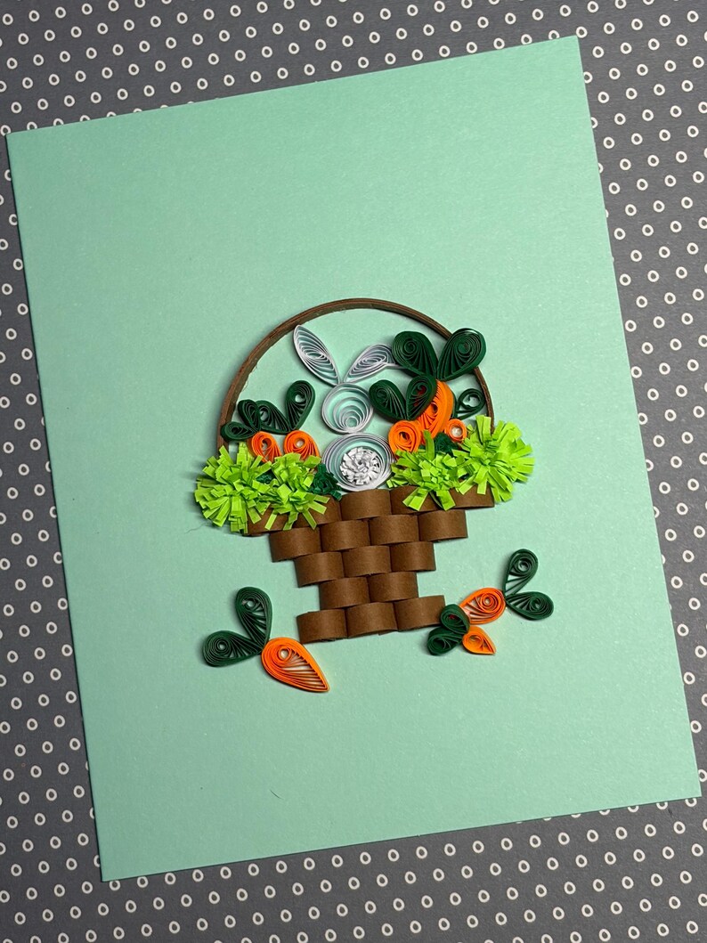 Quilled Easter Card, Bunny Basket With Carrots, Blank Greeting Card - Etsy