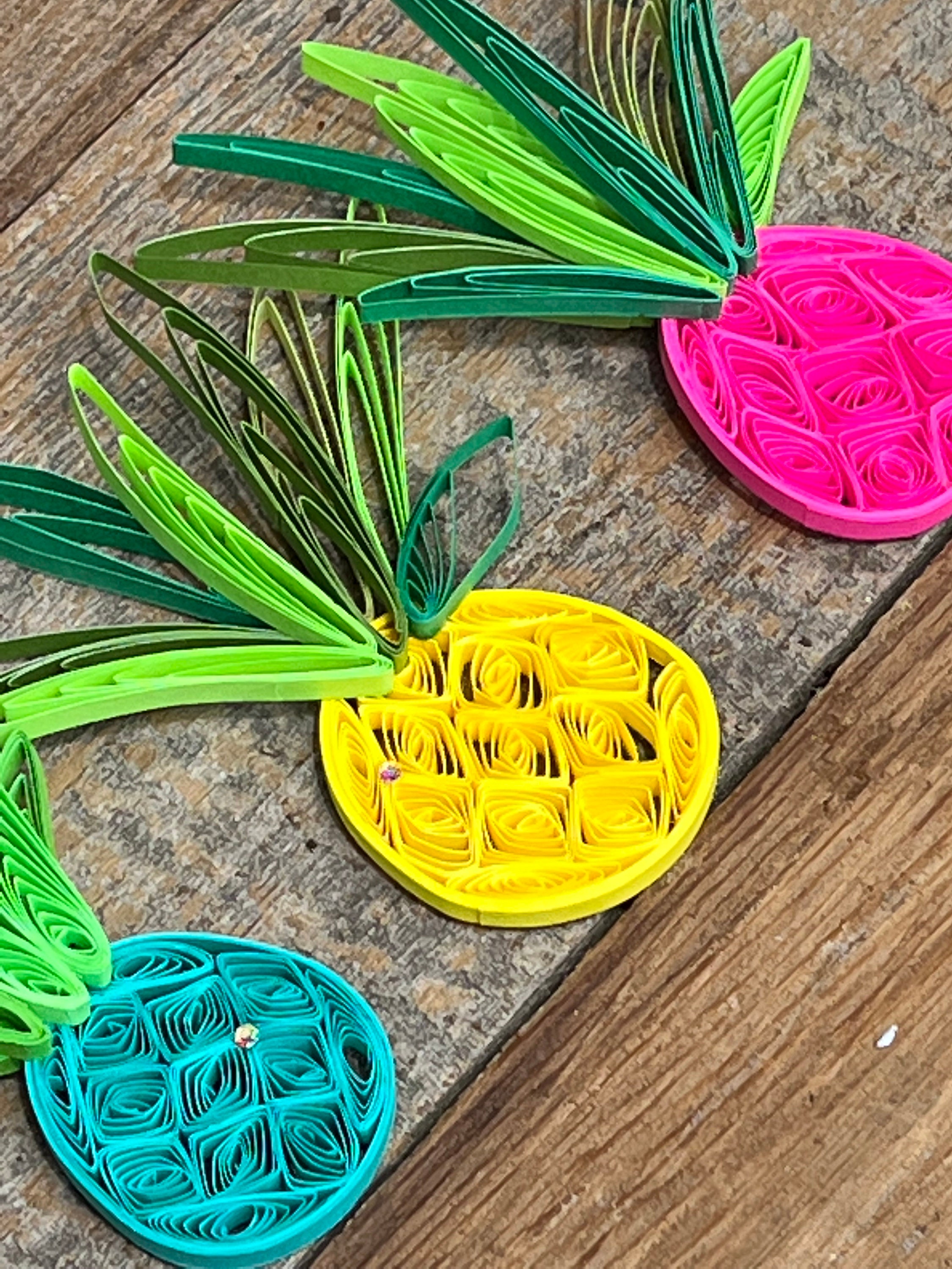 3 Pineapples, Quilled Pineapples, Quilled Embellishments, Paper Pineapples, Table Decoration ...