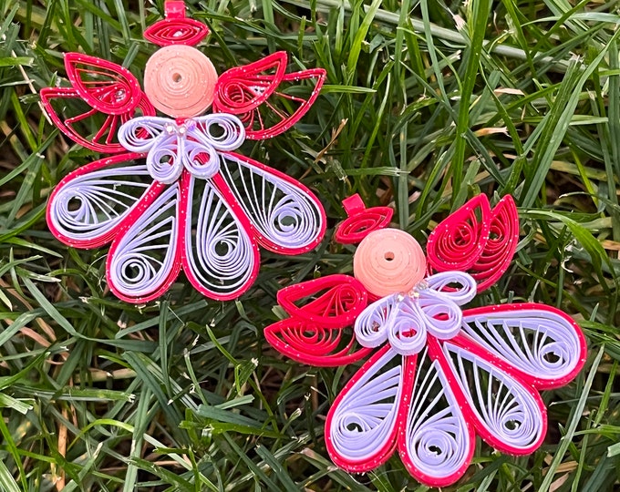 2 Red Angels, Quilled Angel, Quilled Decoration, Quilled Ornament ...