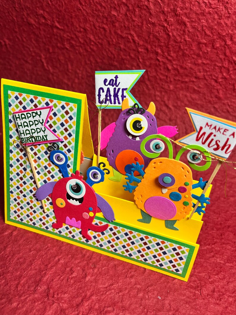 Monster Birthday Stair Stepper Card: Handmade 3D Greeting - Etsy
