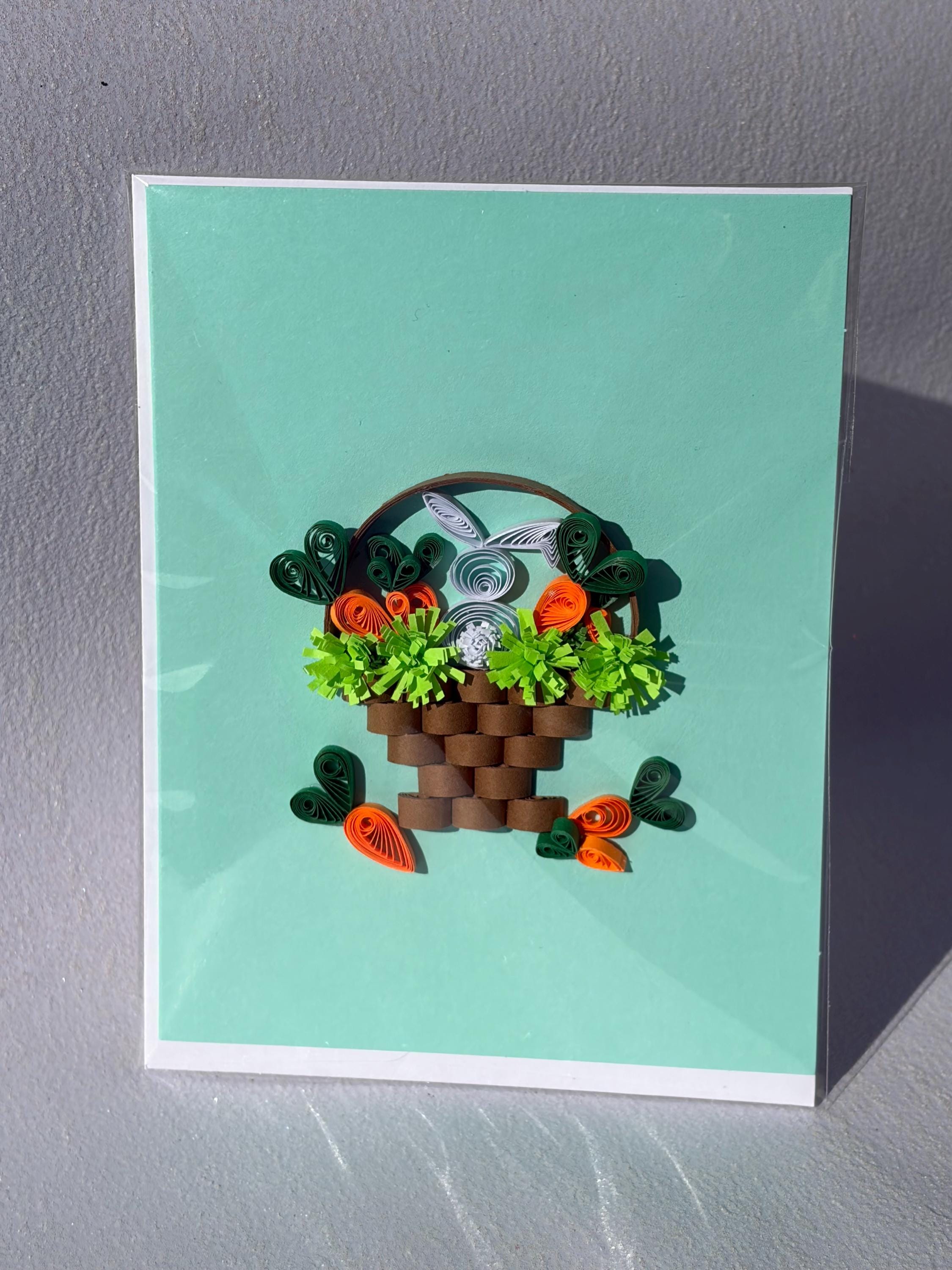 Quilled Easter Card, Bunny Basket With Carrots, Blank Greeting Card - Etsy