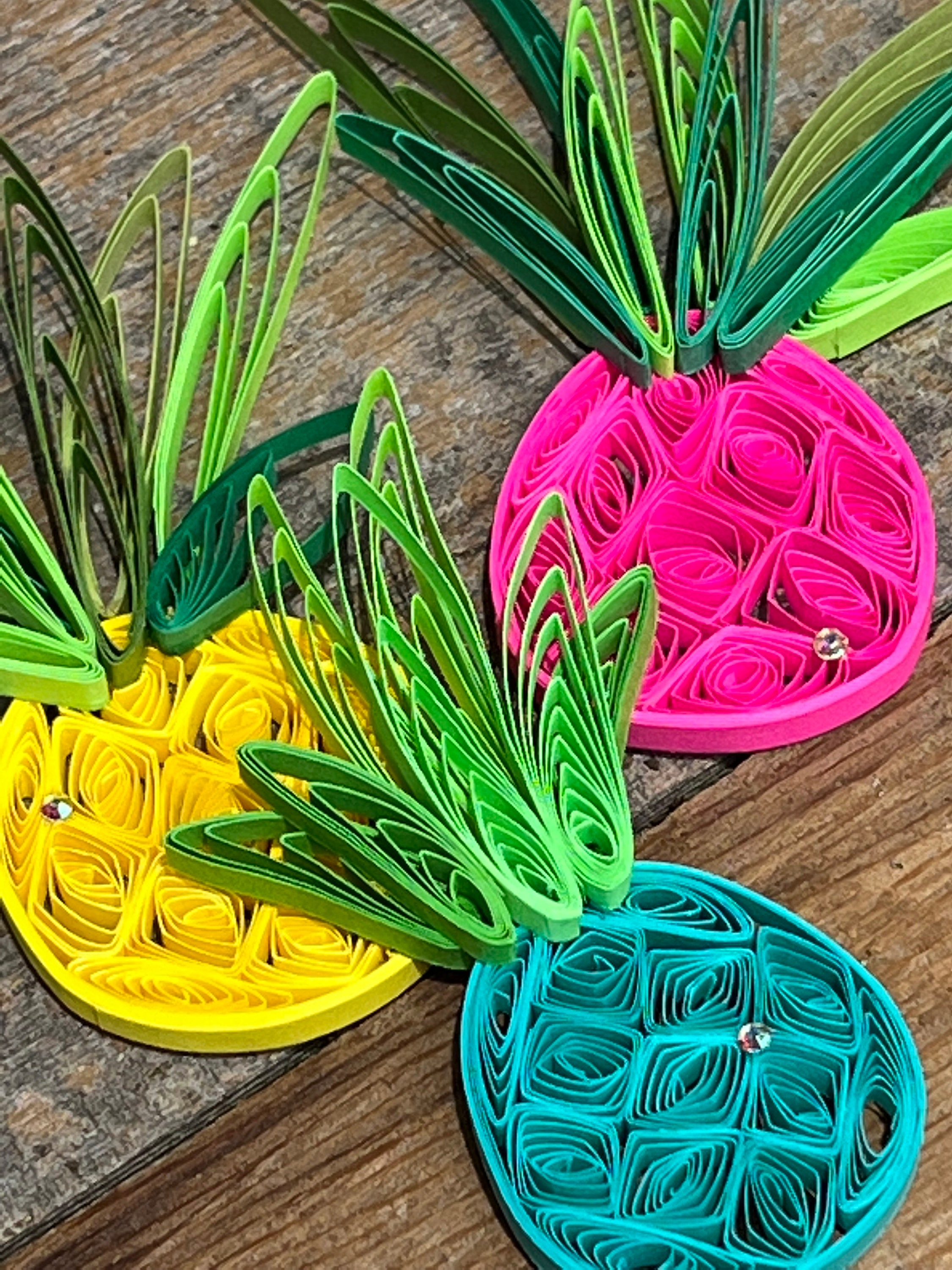 3 Pineapples, Quilled Pineapples, Quilled Embellishments, Paper Pineapples, Table Decoration ...