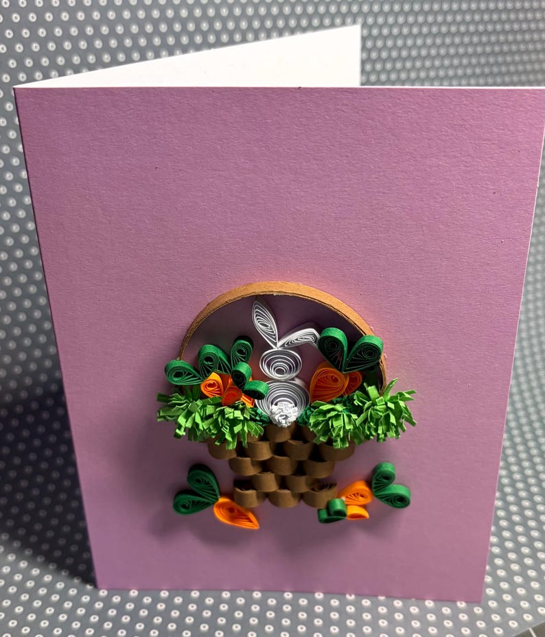 Quilled Easter Card, Bunny Basket With Carrots, Blank Greeting Card - Etsy
