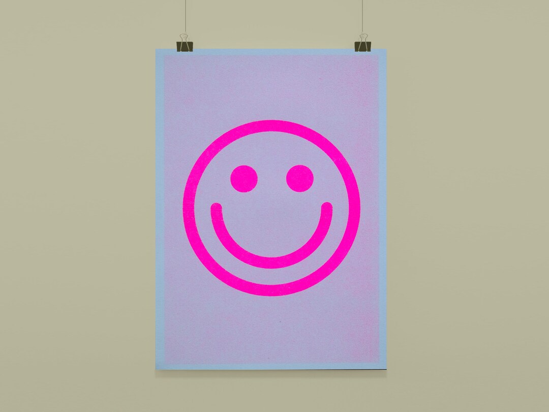 Riso Print smile Neon Pink, Art Print, Risograph Print DIN A5 - Etsy
